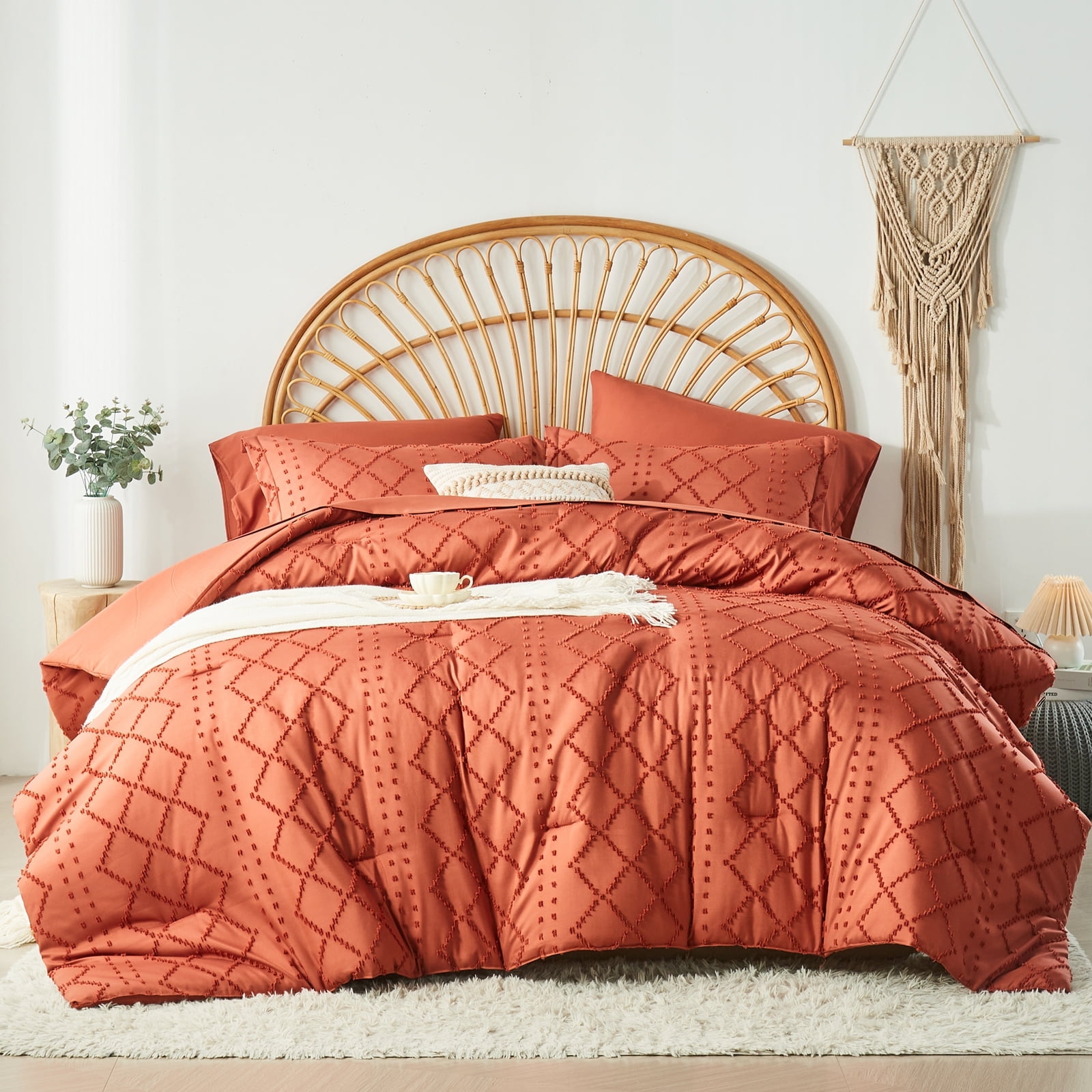 Davulos Terracotta Tufted Comforter Set King，7 Pieces Bed in a Bag ...