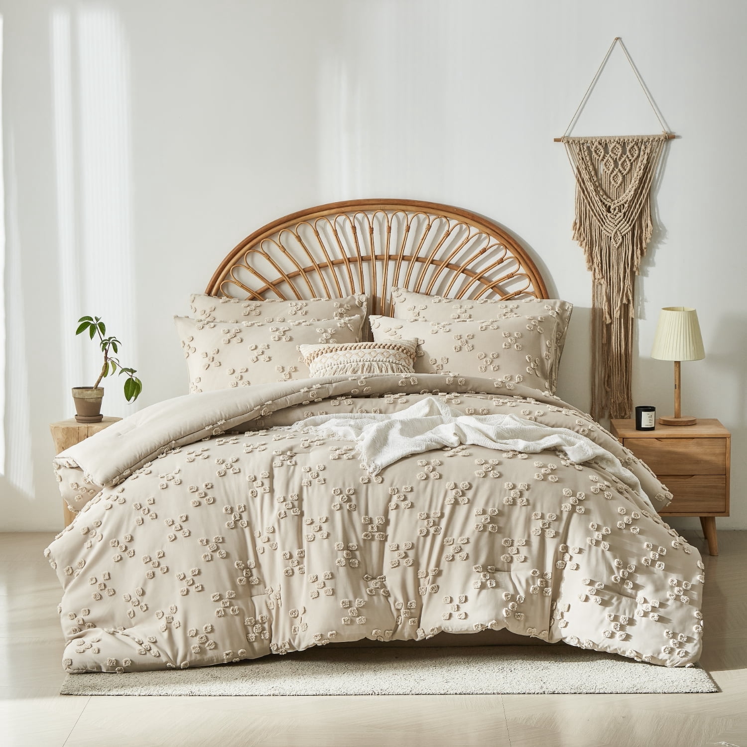 Davulos Tufted Comforter Set King Size 3 Pieces Pom Pom Embroidery Bed ...