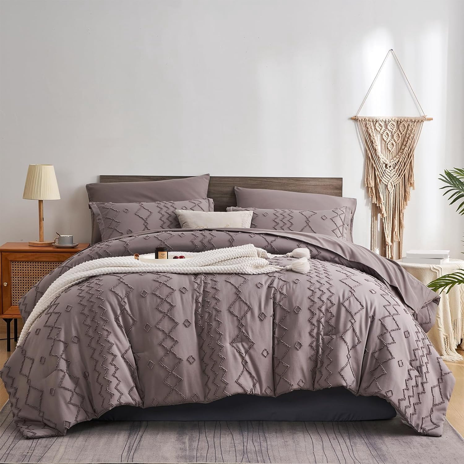 Davulos Tufted Comforter Set King Size 7 Piece Bed in a Bag ,Gray ...