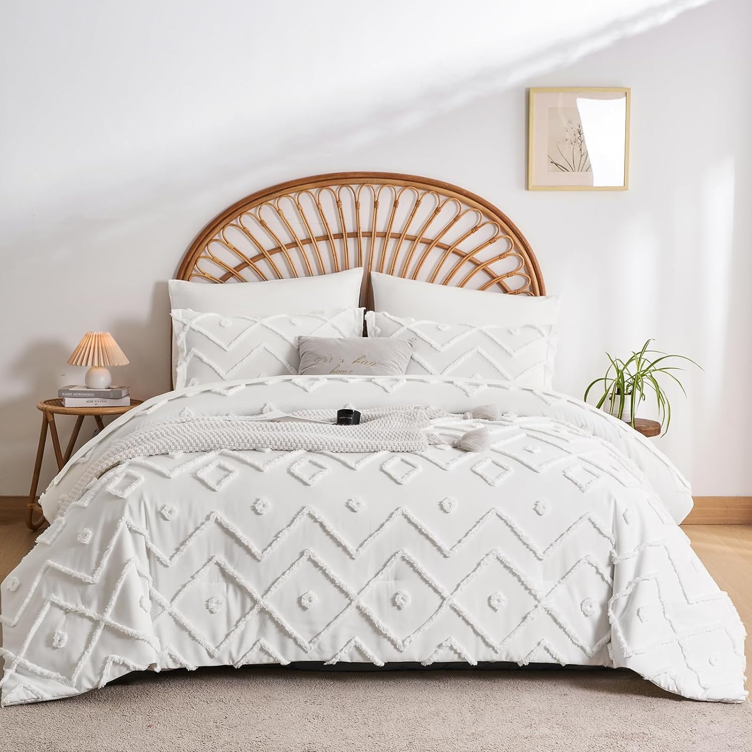 Davulos Tufted Comforter Set Queen Size 7 Piece Bed in a Bag White ...