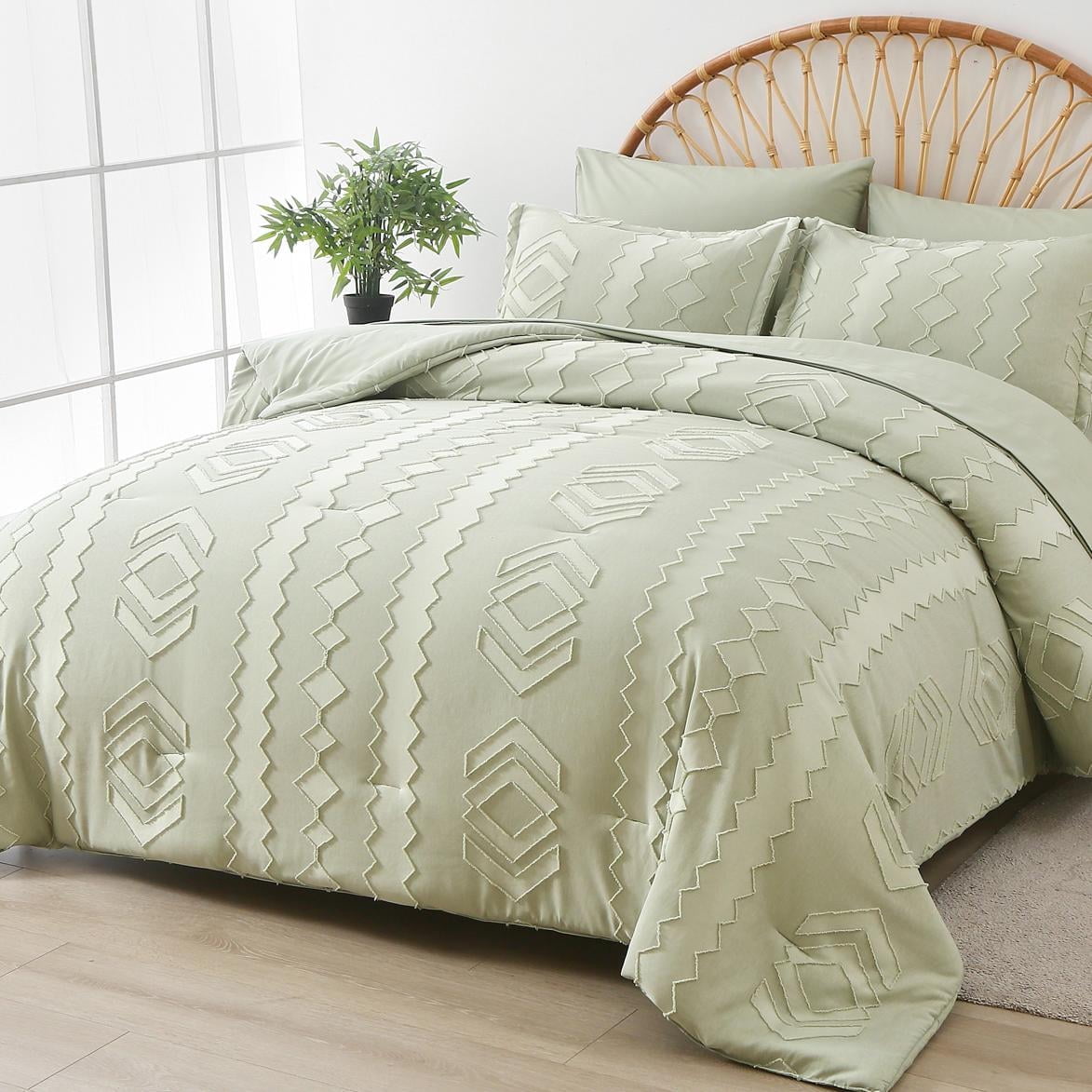 Davulos Tufted Green Comforter Set King Size 7 Piece Bed in a Bag ...
