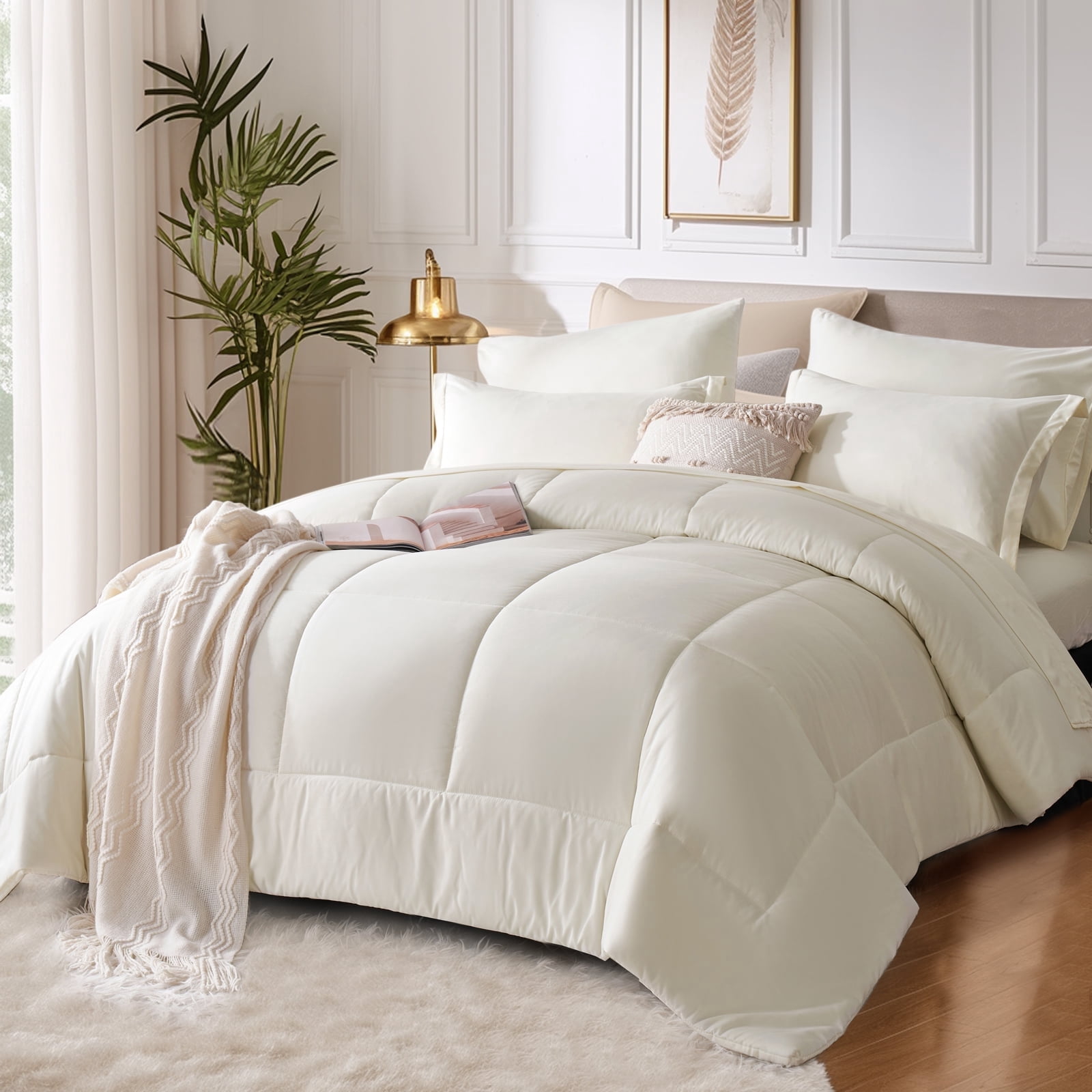 Davulos White Full Comforter Set,7 Pieces Bed in a Bag for All Seasons ...