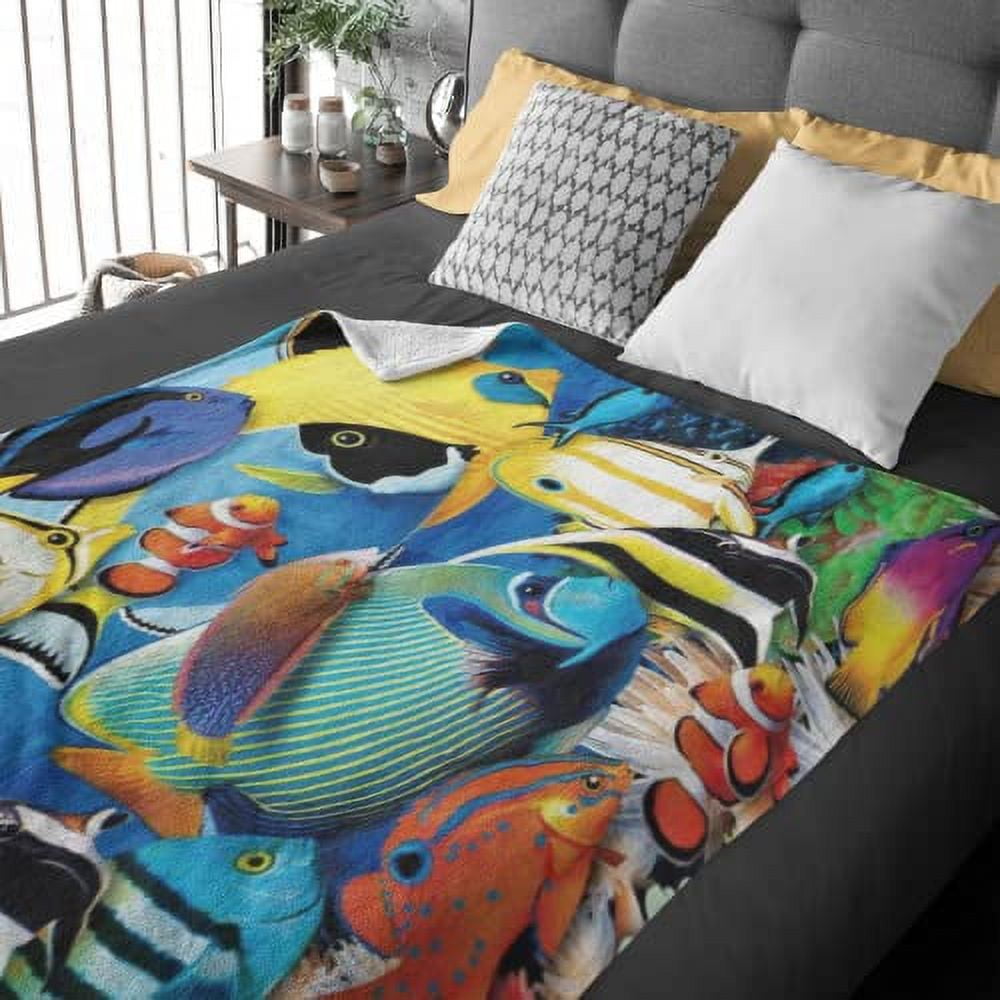 Dawhud Direct 50"x60" Tropical Fish Fleece Blanket for Bed, Sealife ...