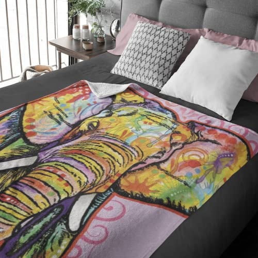 "Dawhud Direct 50"" x 60"" Colorful Elephant Print Plush Fleece Blanket ...