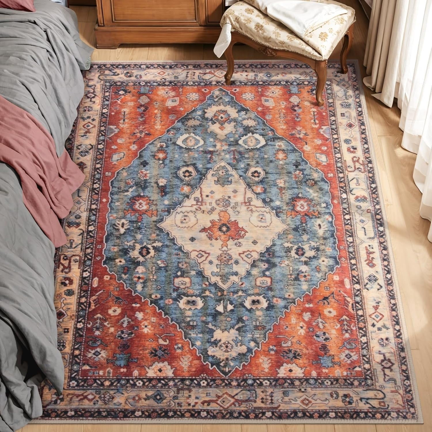 Dawing Area Rug 3x5 Boho Tribal Rugs for Bedroom, Washable Kitchen Rugs ...