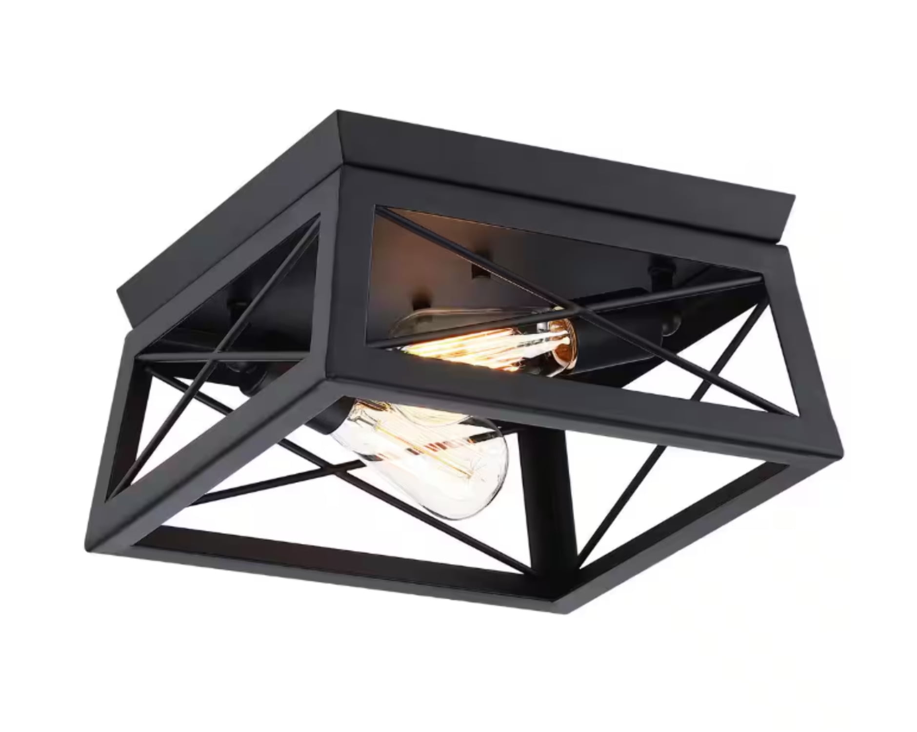 Dawn 2-Light Matte Black Farmhouse Caged Square Ceiling Light Flush ...