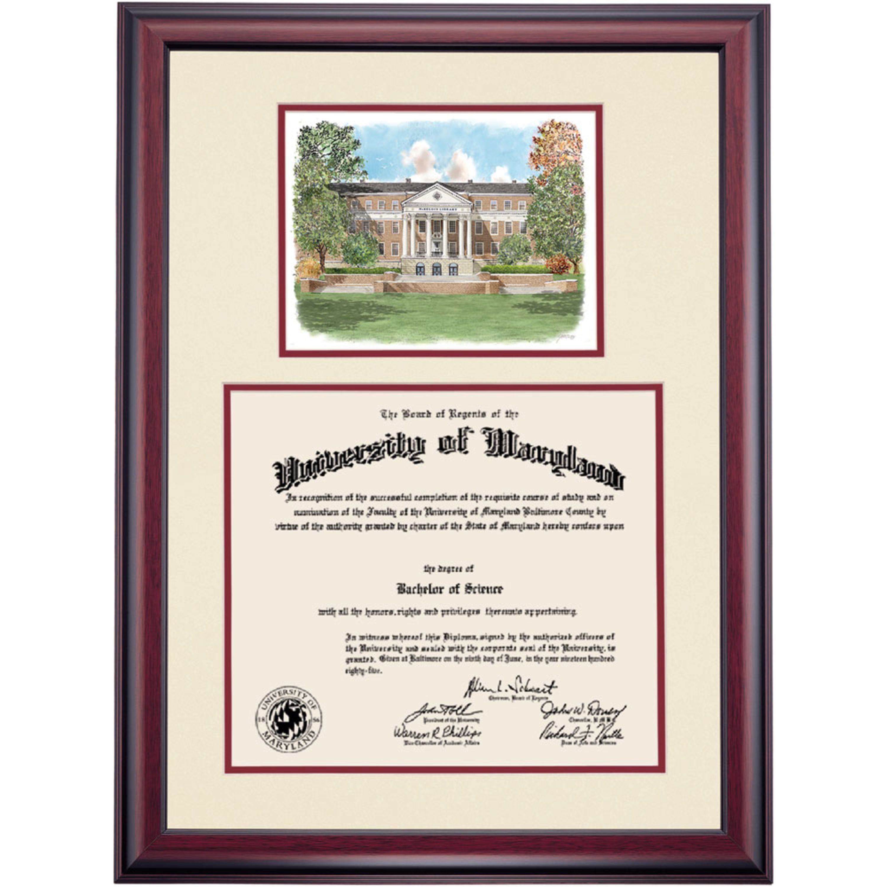 Dawn Diploma Frame for University of Maryland UMD, Ivory/Maroon Mat ...