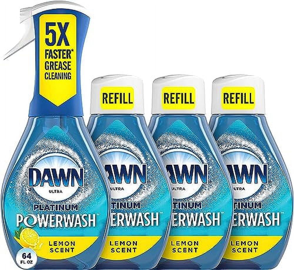 Dawn Platinum Powerwash Lemon Scent Dish Spray, 16 oz Starter Kit + 3 ...