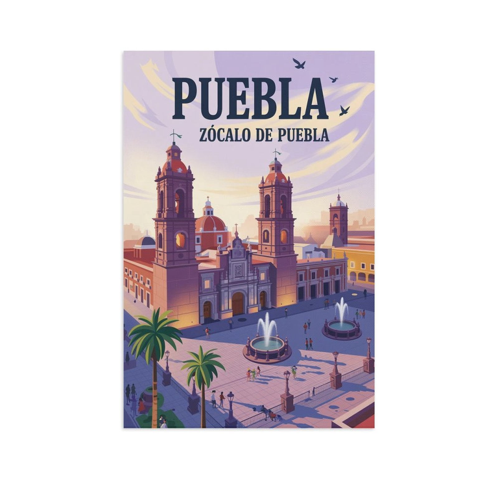 Dawn Plaza Wall Art Zocalo De Puebla Mexico Vintage Travel Poster ...