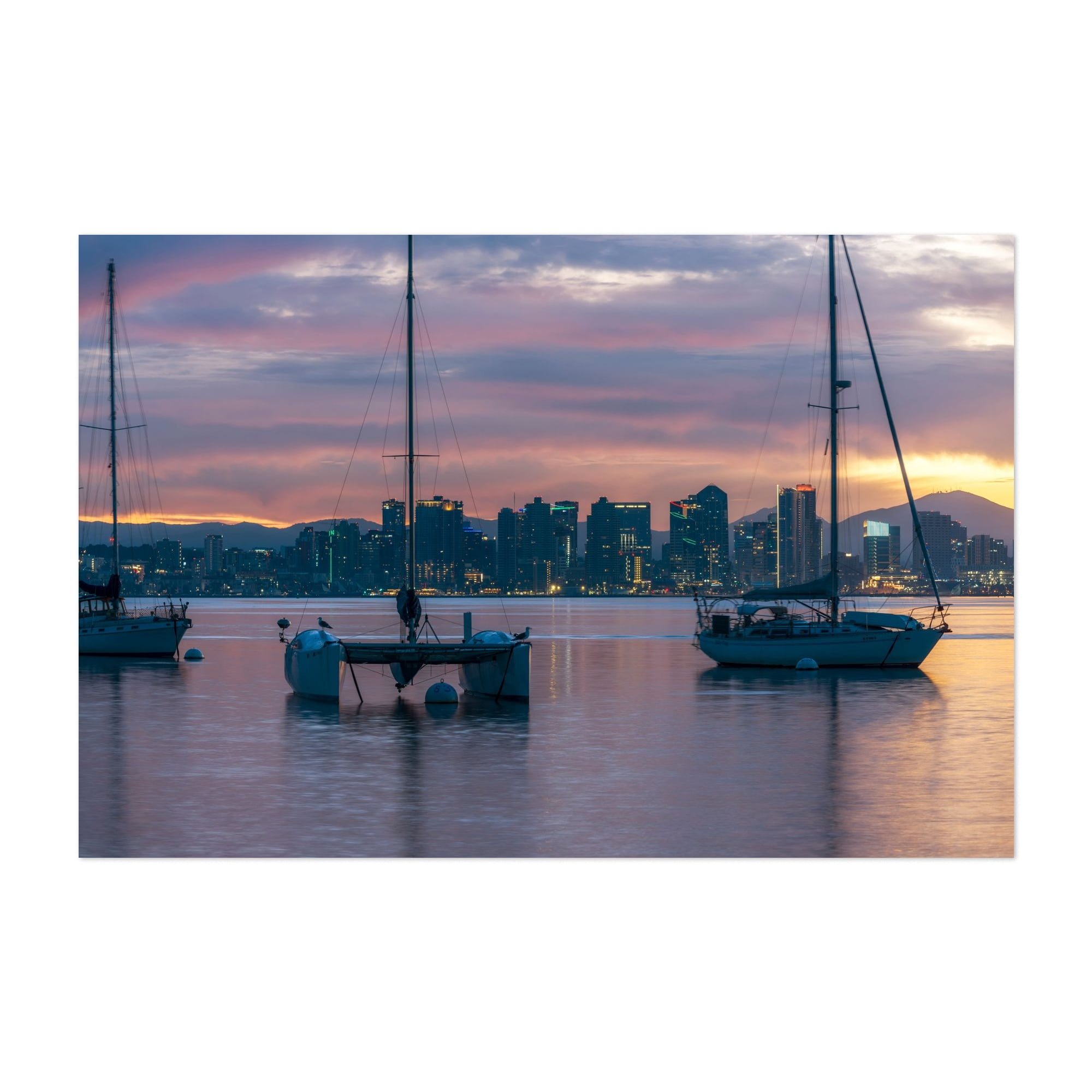 Dawn Sails in the City - Photography Cityscape Sailboat Sunset Harbor ...