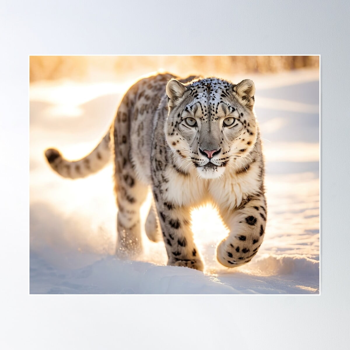 Dawn Stalker: Snow Leopard Prowling At Sunrise Poster Wall Art, Modern ...