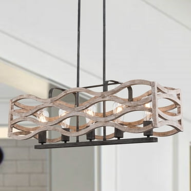 YANSUN 6-Light Farmhouse Rectangular Chandelier, Rustic Kitchen Island ...
