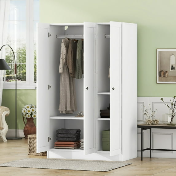 Dawn Whisper 3-Door Shutter Wardrobe with shelves, White - Walmart.com