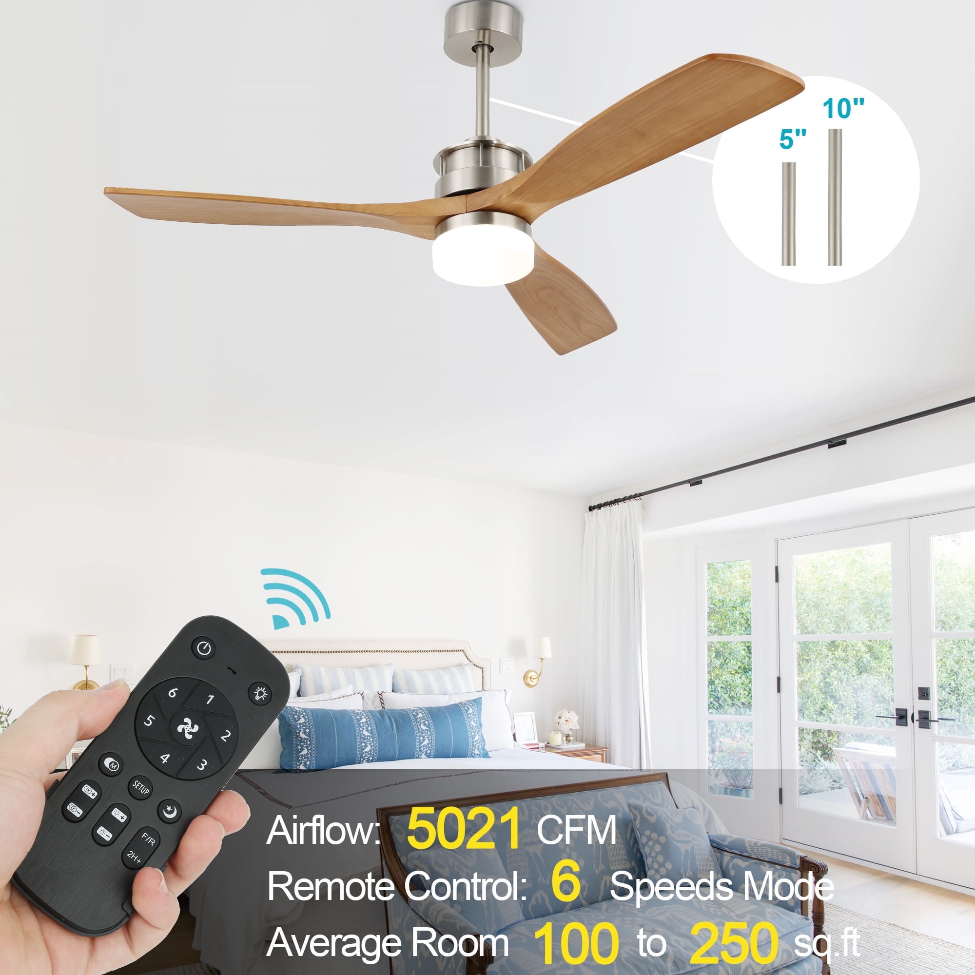 Dawn Whisper 52” Modern Ceiling Fan with LED Lights and Remote ...