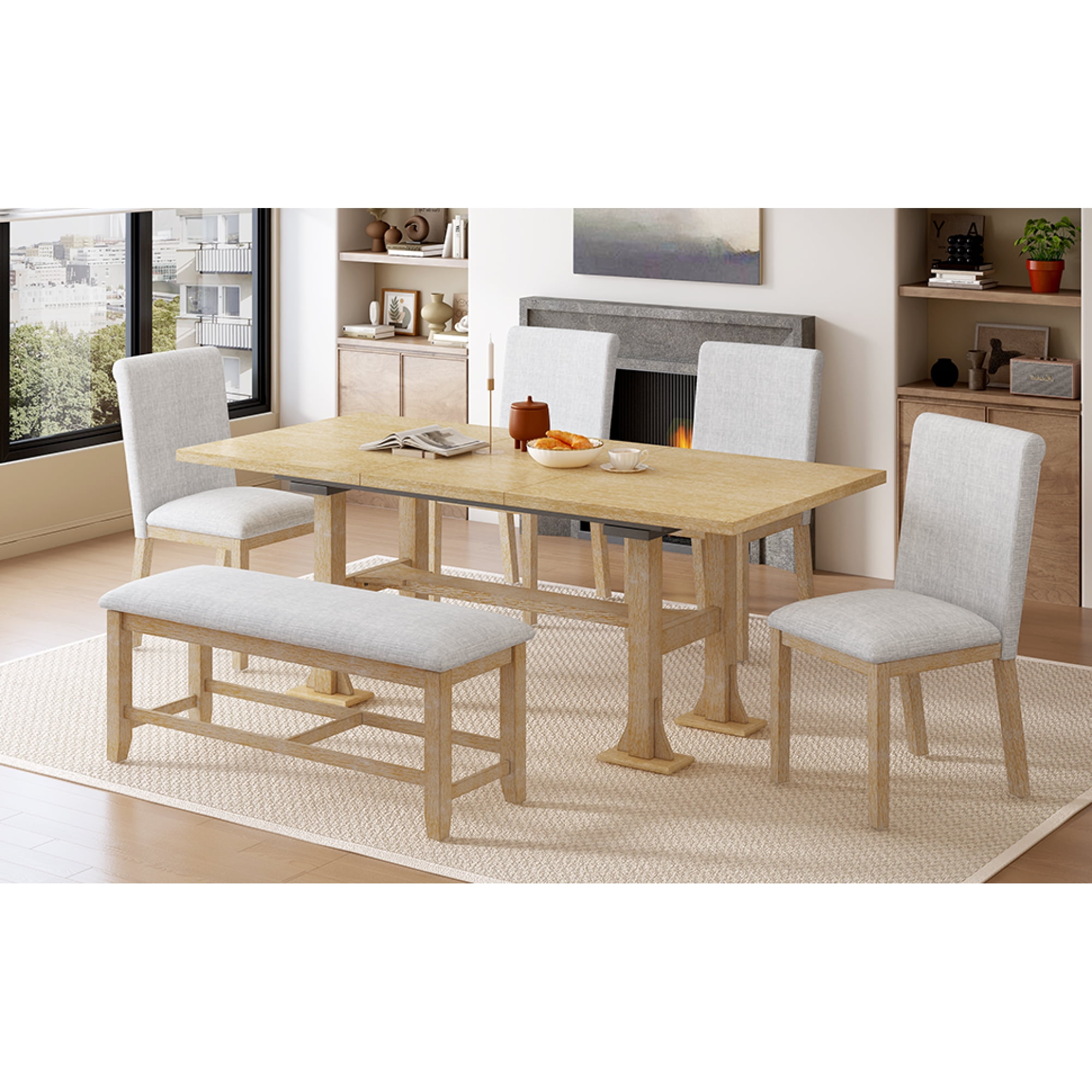Dawn Whisper 6-Piece Extendable Dining Table Set Trestle Kitchen Table ...