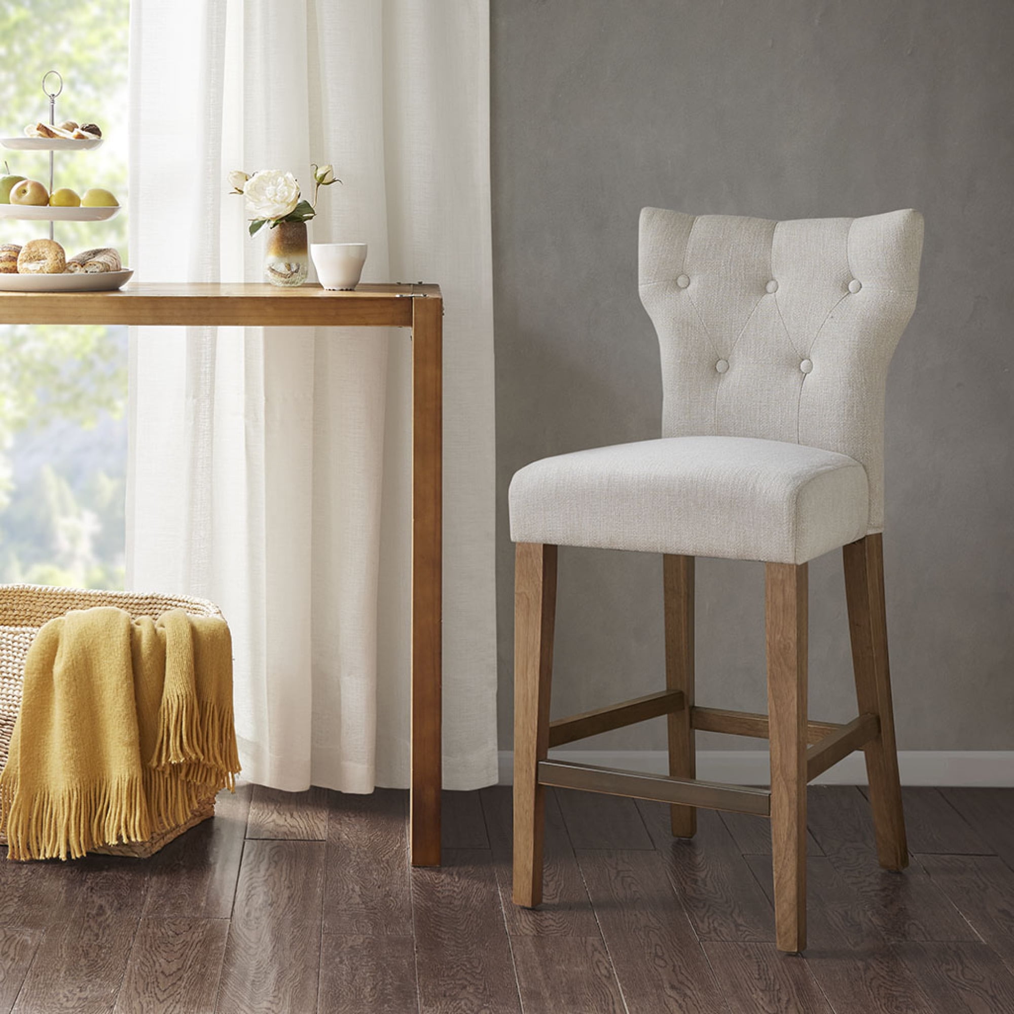 Dawn Whisper Avila Tufted Back Counter Stool in Cream - Walmart.com