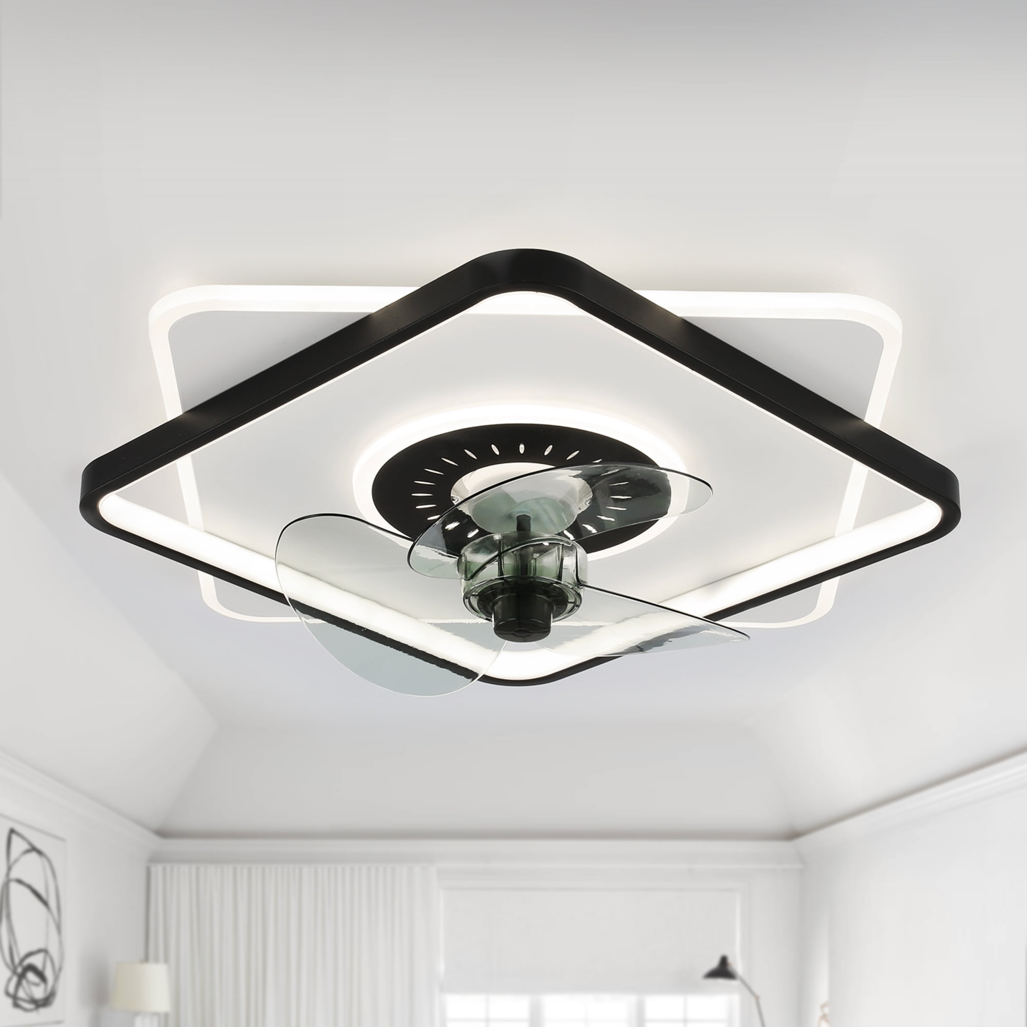 Dawn Whisper Ceiling Fan Quiet Flush Mount Dimmable LED Lights Remote ...