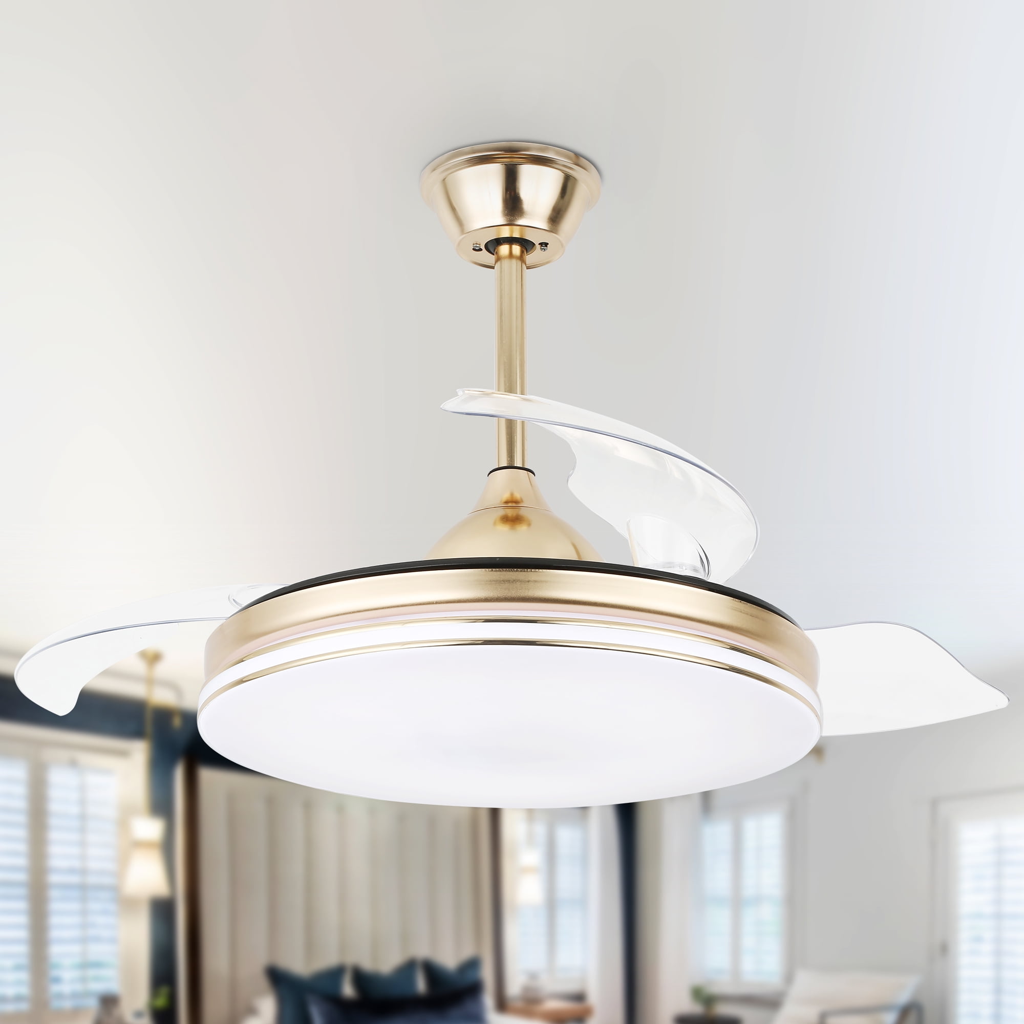 Dawn Whisper Ceiling Fan Remote Control Dimmable LED Lights Enclosed 6 ...