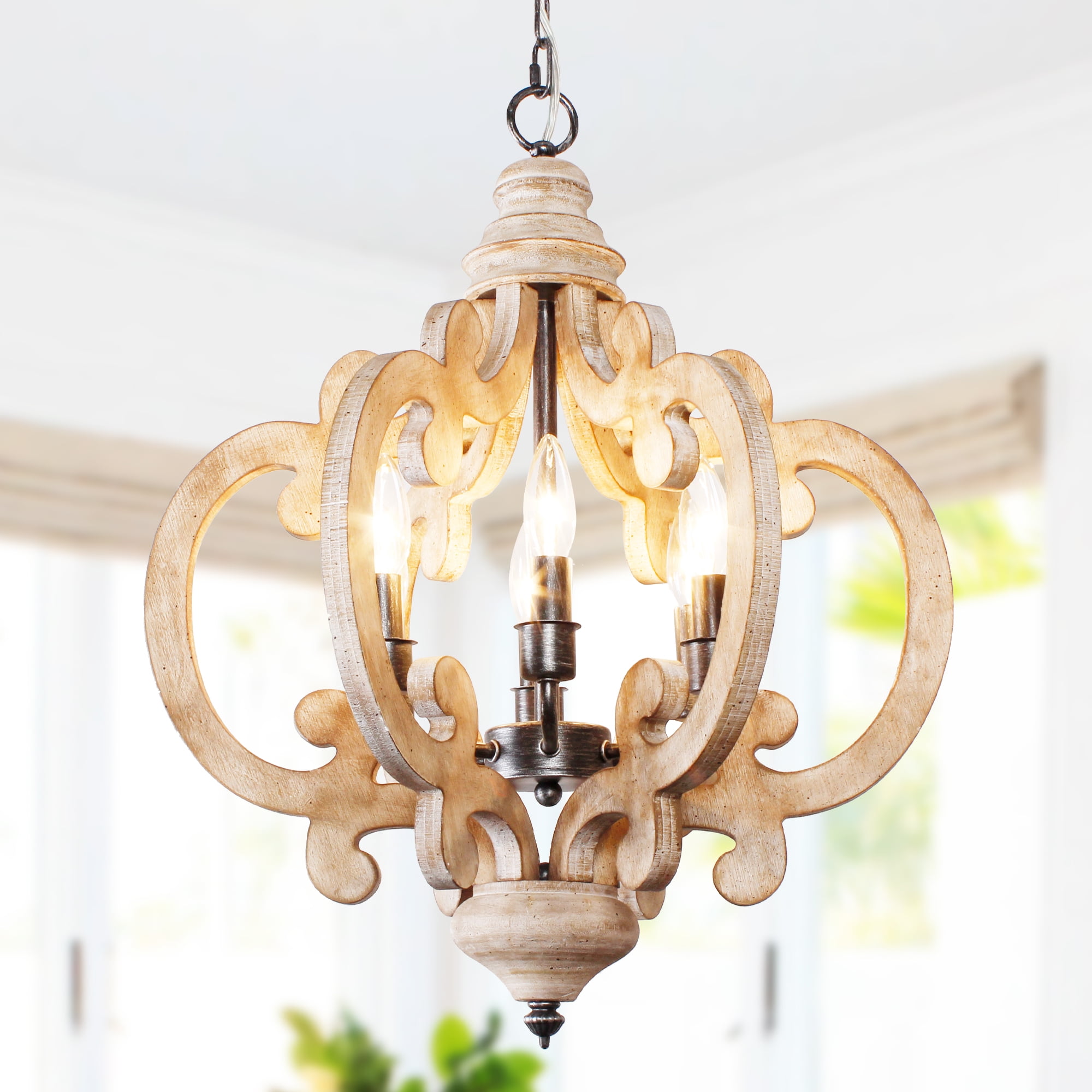 Dawn Whisper Farmhouse 6-Light Wood Chandelier Rustic Rustic Orb ...