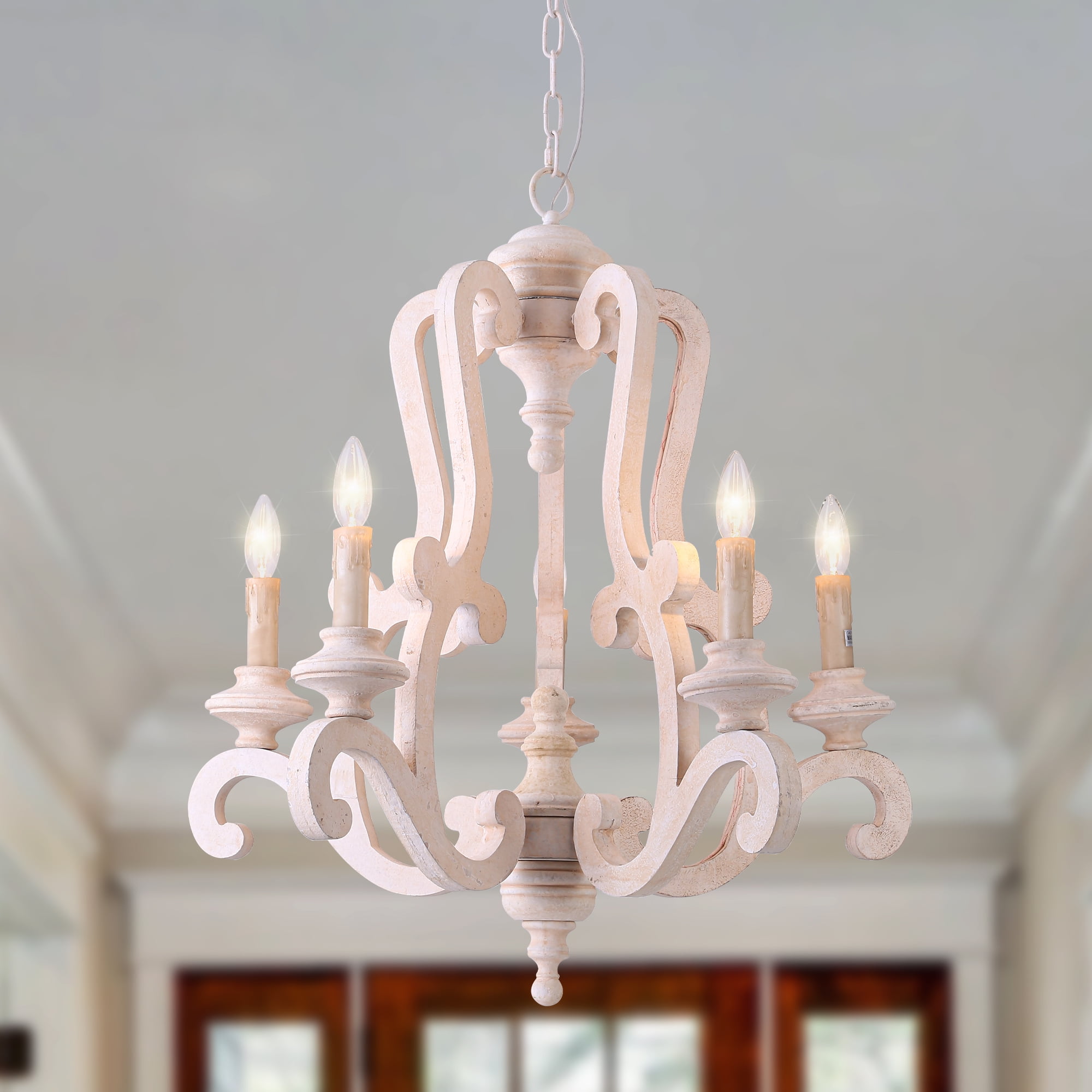 Dawn Whisper French Country Chandeliers Rustic Distressed Wood 6 Lights ...