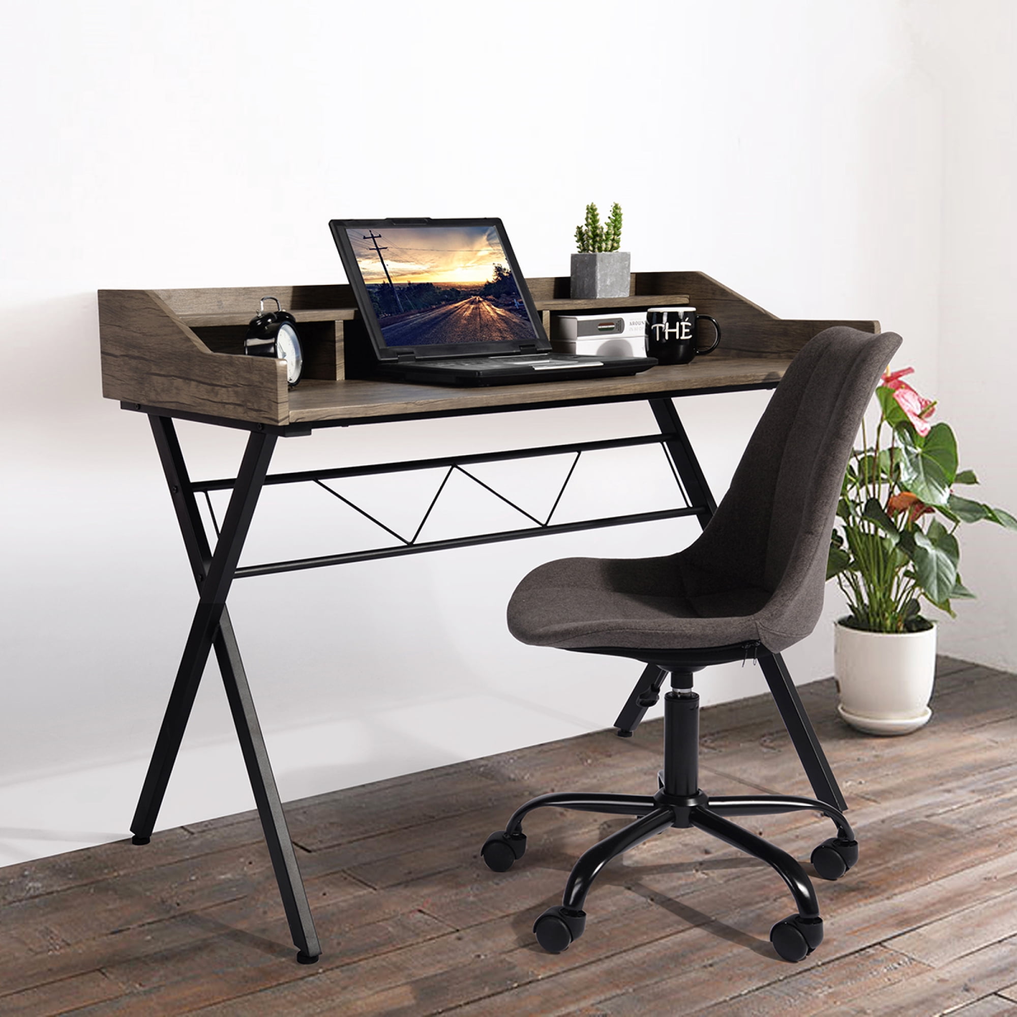 Dawn Whisper Modern Style 43.3 Computer Desk with 3 Open Cubbies ...