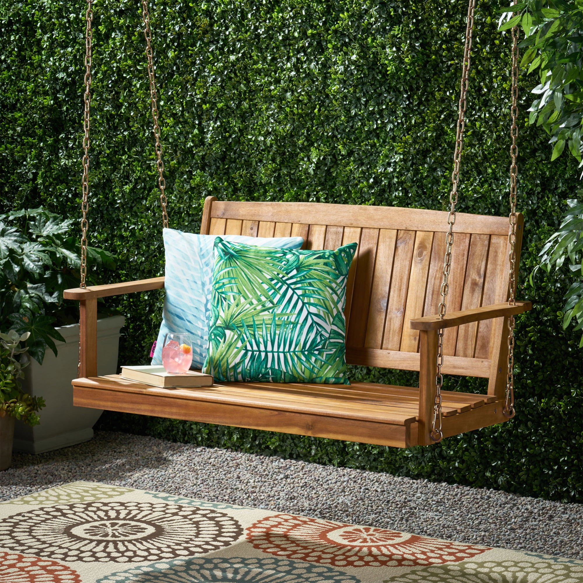 Dawn Whisper Modern Teak Wood Porch Swing - Walmart.com