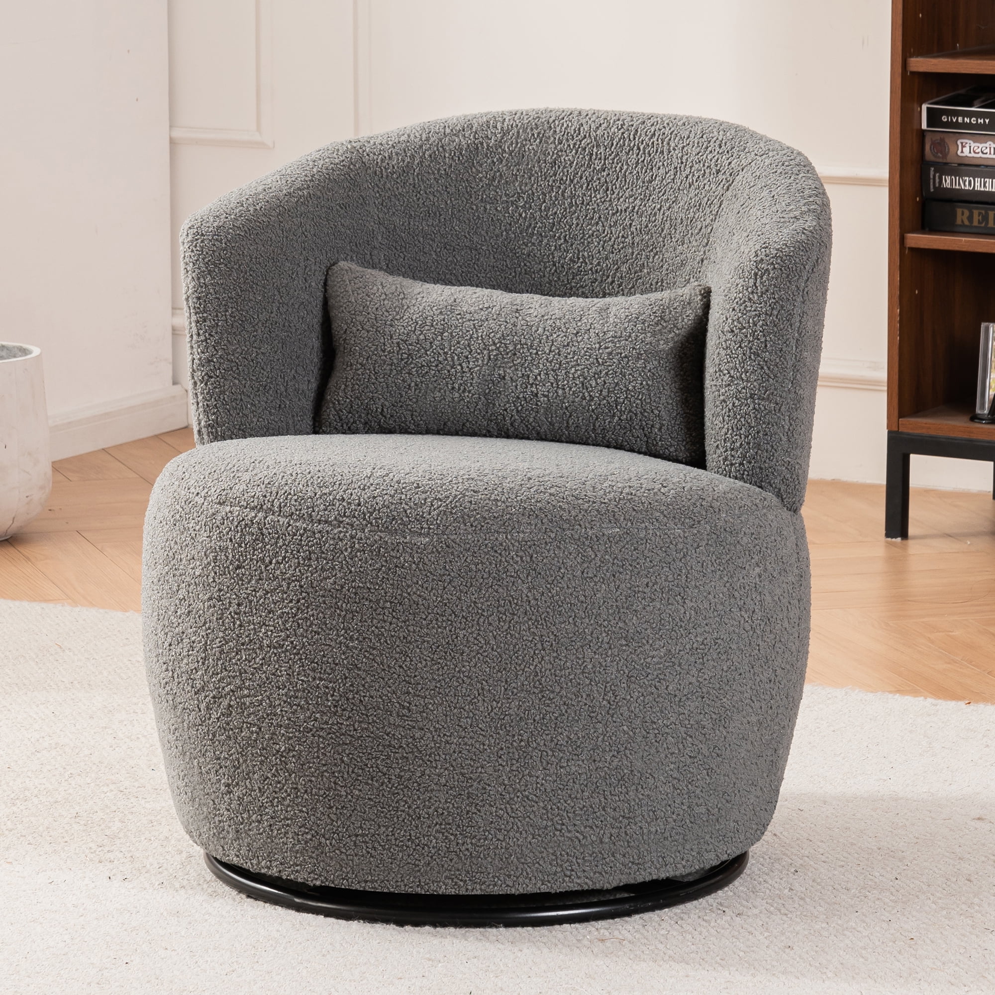 Dawn Whisper Round Armchair with 360-degree Rotation and Metal Base for ...