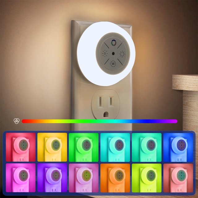 Dawnrise 12-Color Changing Night Lights Plug Into Wall Light Sensor ...
