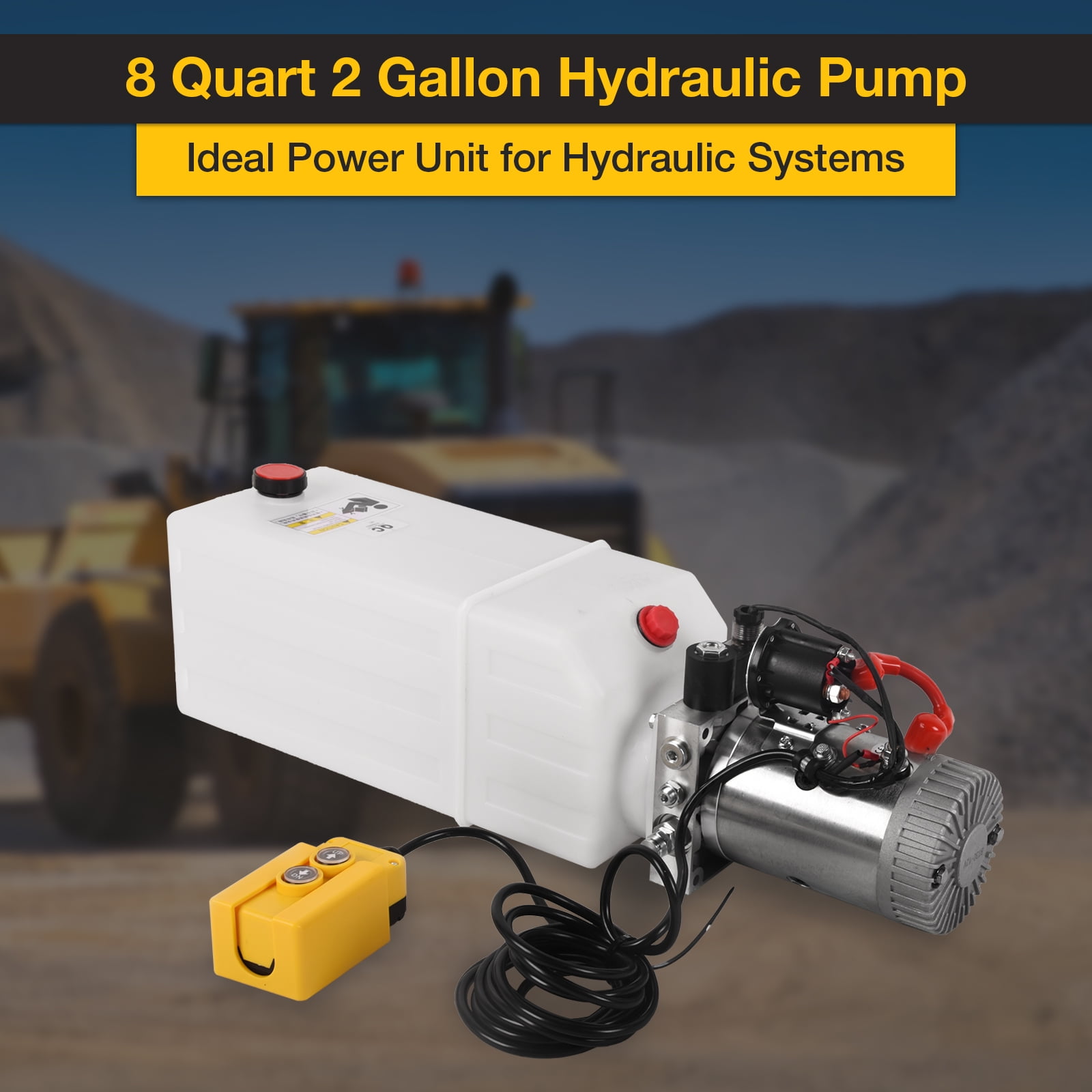 Dawot 12V DC Single Acting Dump Trailer Pump Hydraulic Pump 8 Quart 2 ...