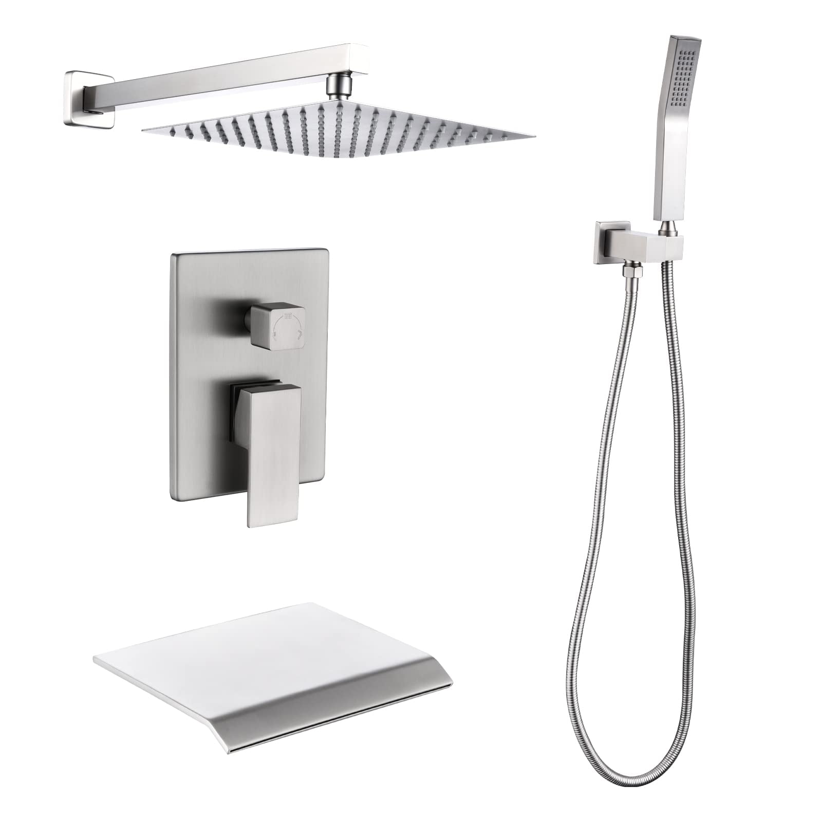 Dawot Brushed Brass Shower Faucet Set, 3 Way 10" Wall Mounted Concealed ...
