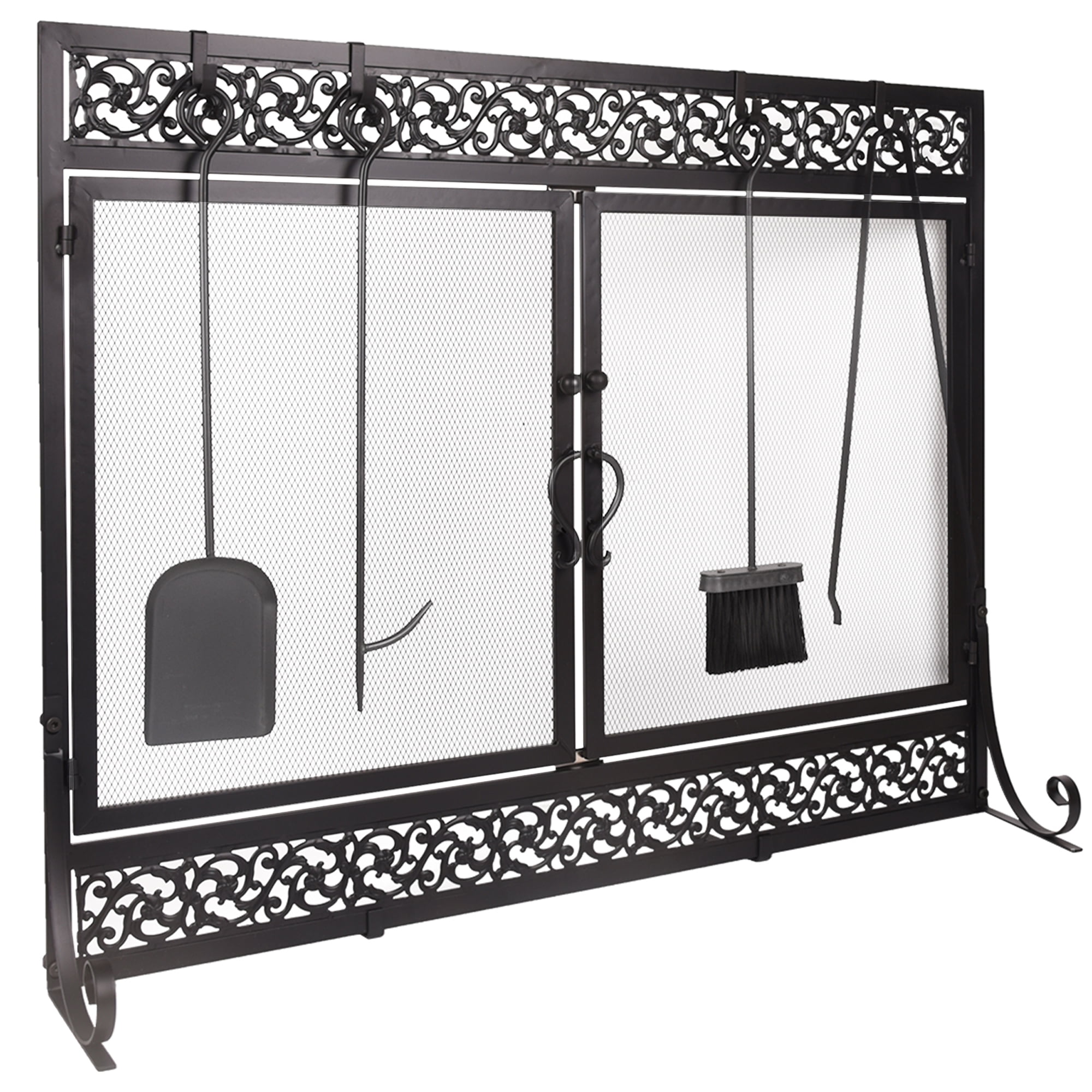 Dawot Metal Fireplace Screen Scrollwork Black, 39 x 31 Inch Fireplace ...