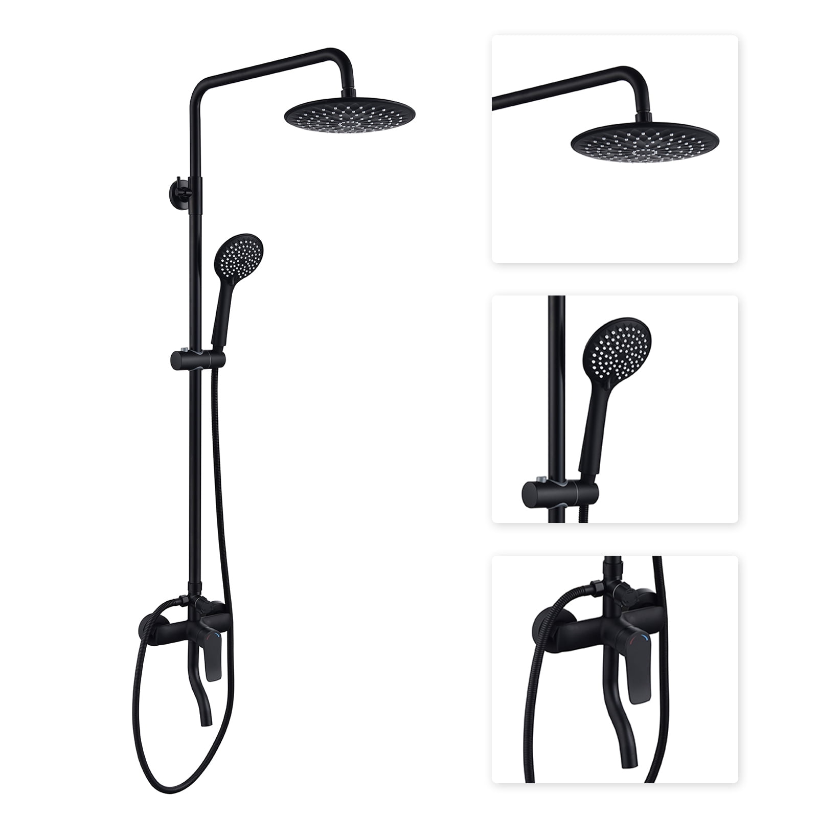 Dawot Outdoor Shower Fixture Set, Matte Black 10" Rainfall Head with ...