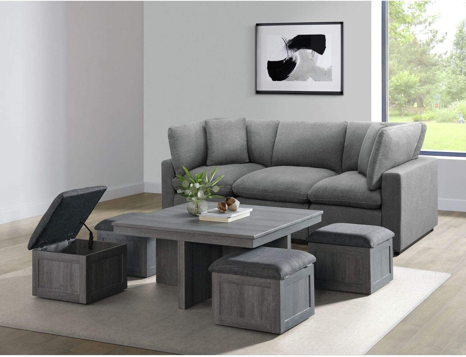 Dawson Coffee Table with Four Storage Stools in - Solid Wood ...