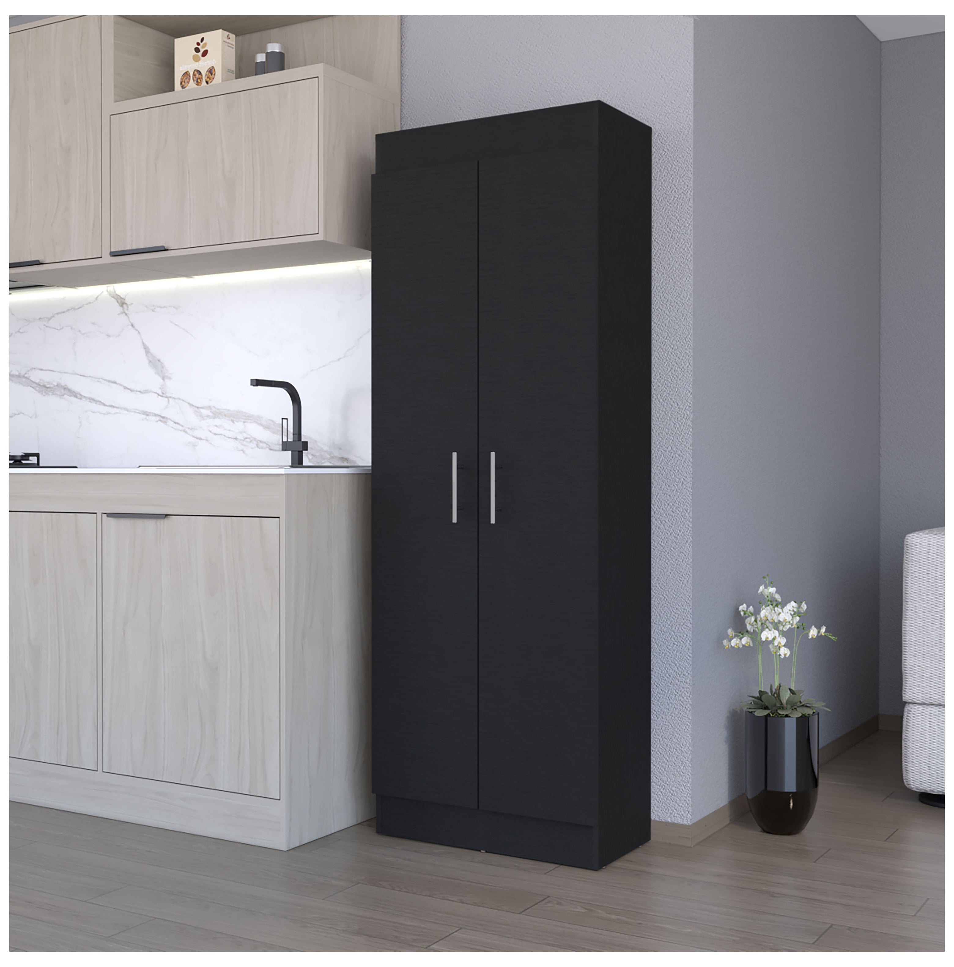 Dawson Pantry Cabinet with Sleek 5-Shelf Storage Black + Kitchen + Contemporary + Rectangular ...