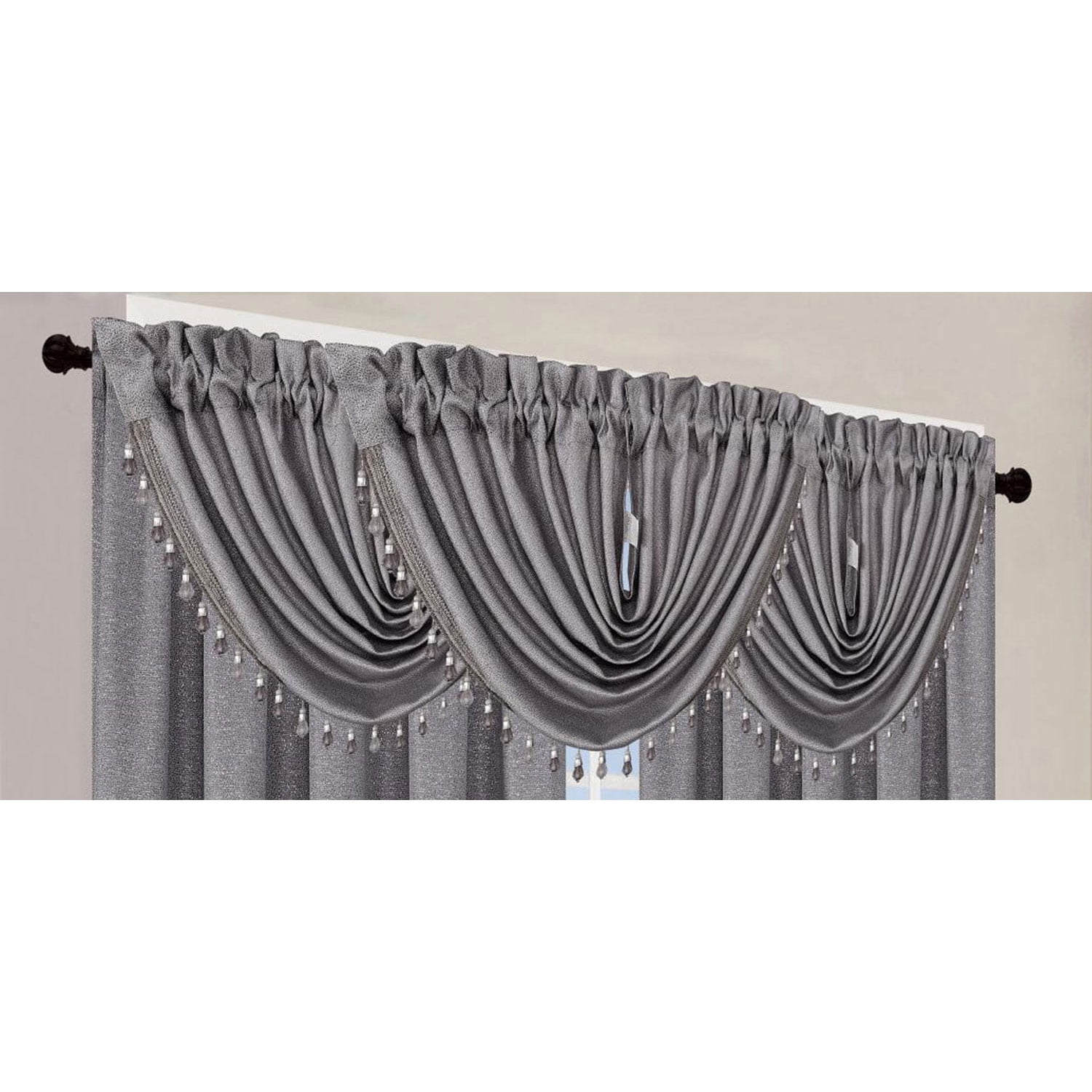 Dawson Solid Textured Jacquard Rod Pocket Window Valance with Beads ...