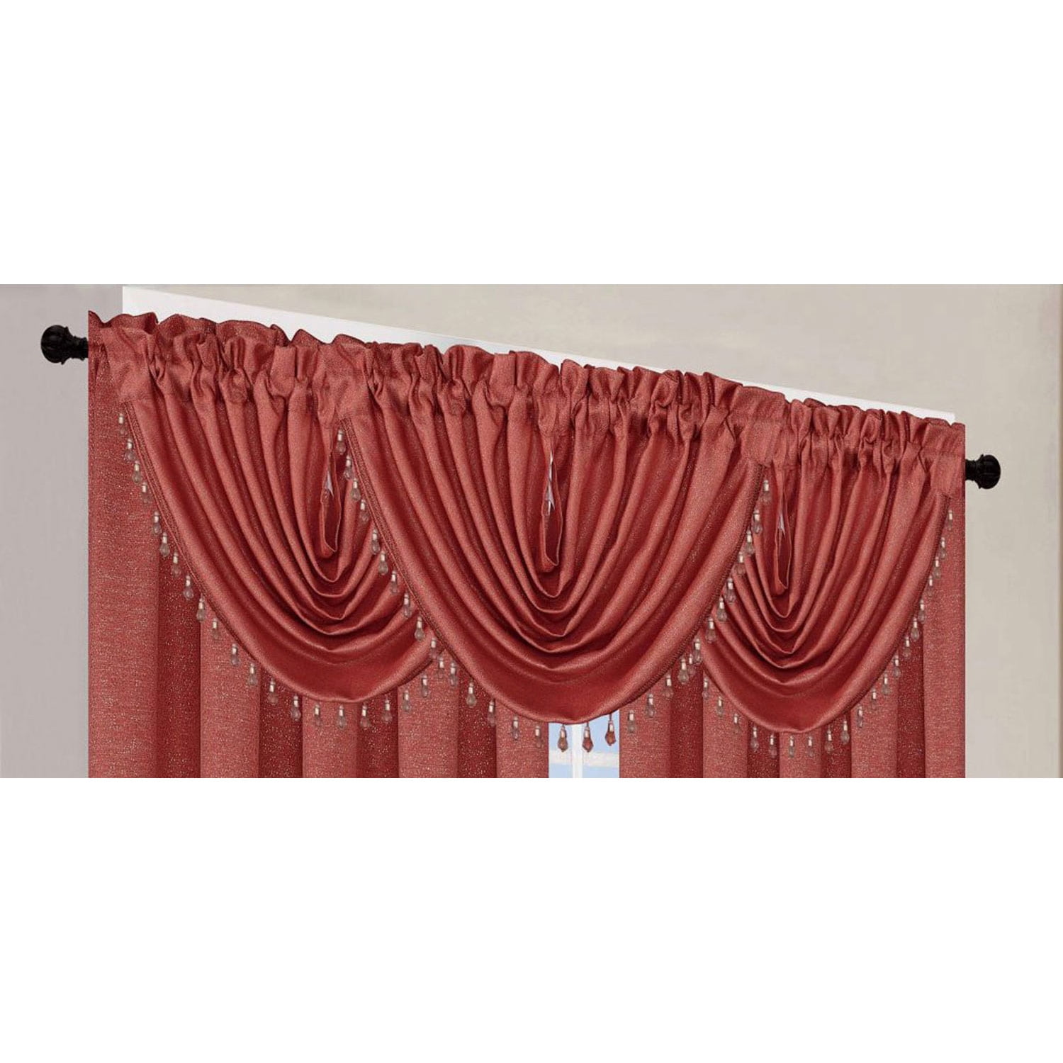 Dawson Solid Textured Jacquard Rod Pocket Window Valance with Beads ...