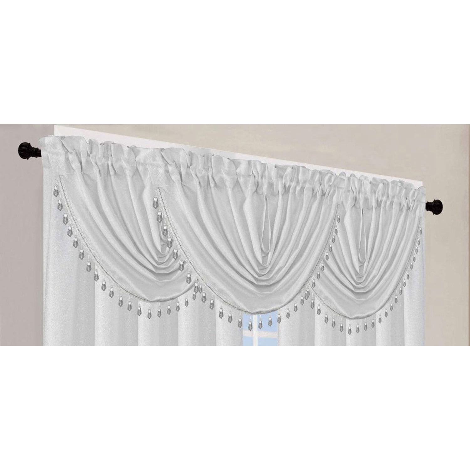 Dawson Solid Textured Jacquard Rod Pocket Window Valance with Beads ...