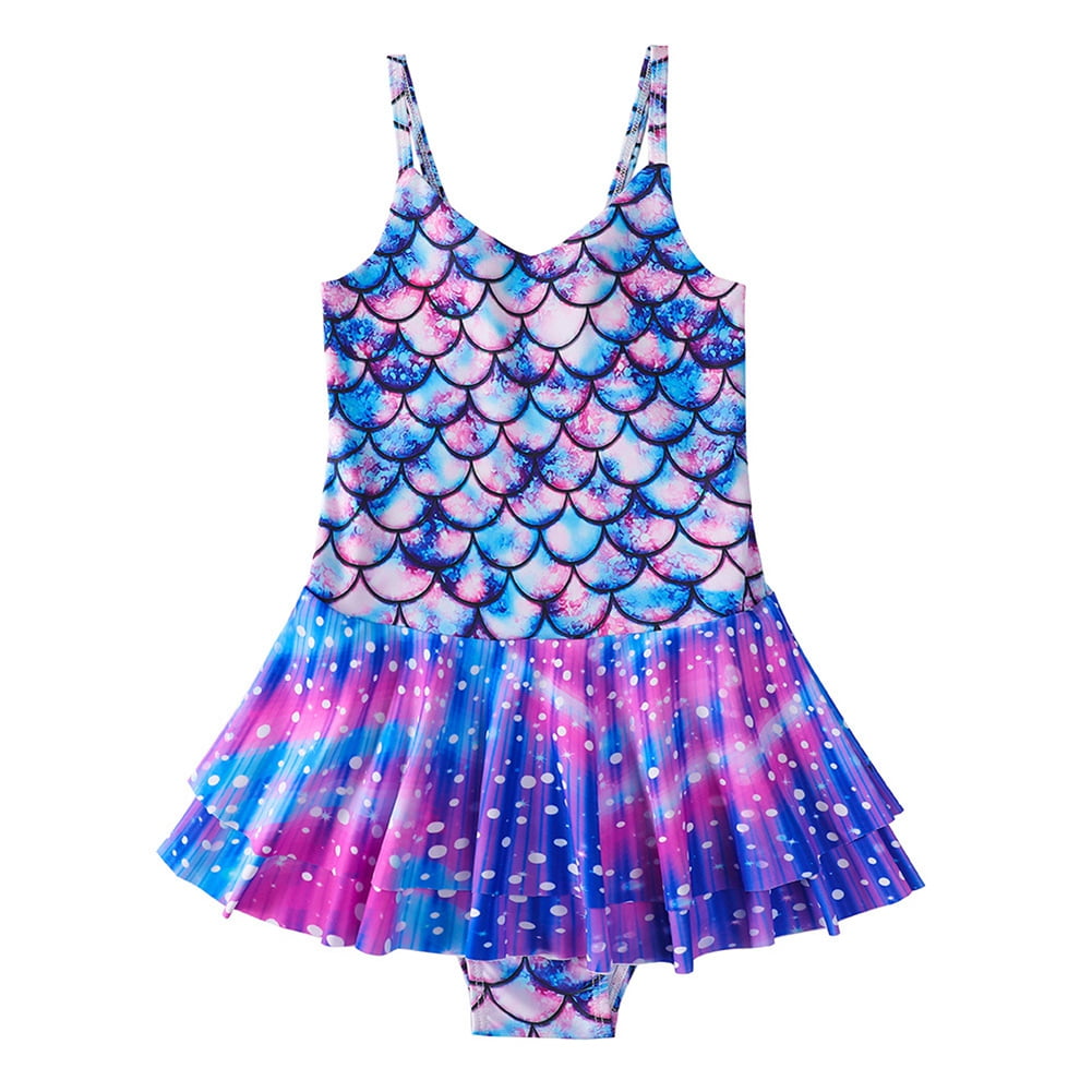 Daxin Girls Swimsuit One Piece Floral Skirted Bathing Suit Modest Beach ...