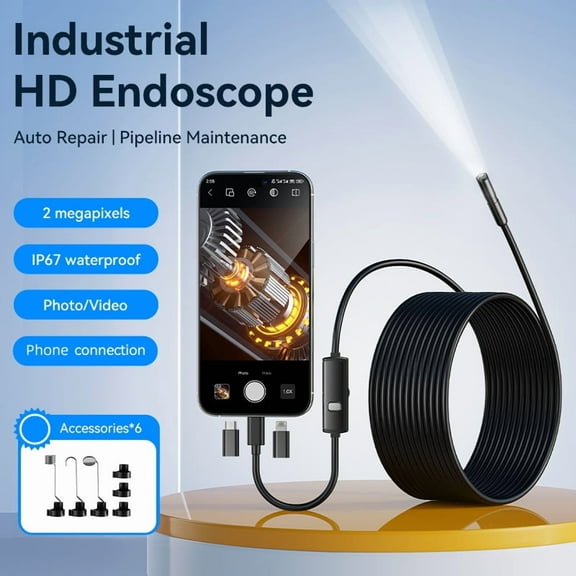 Endoscope Camera with Light 1920P HD, 6FT Semi-Rigid Snake, 8 ...