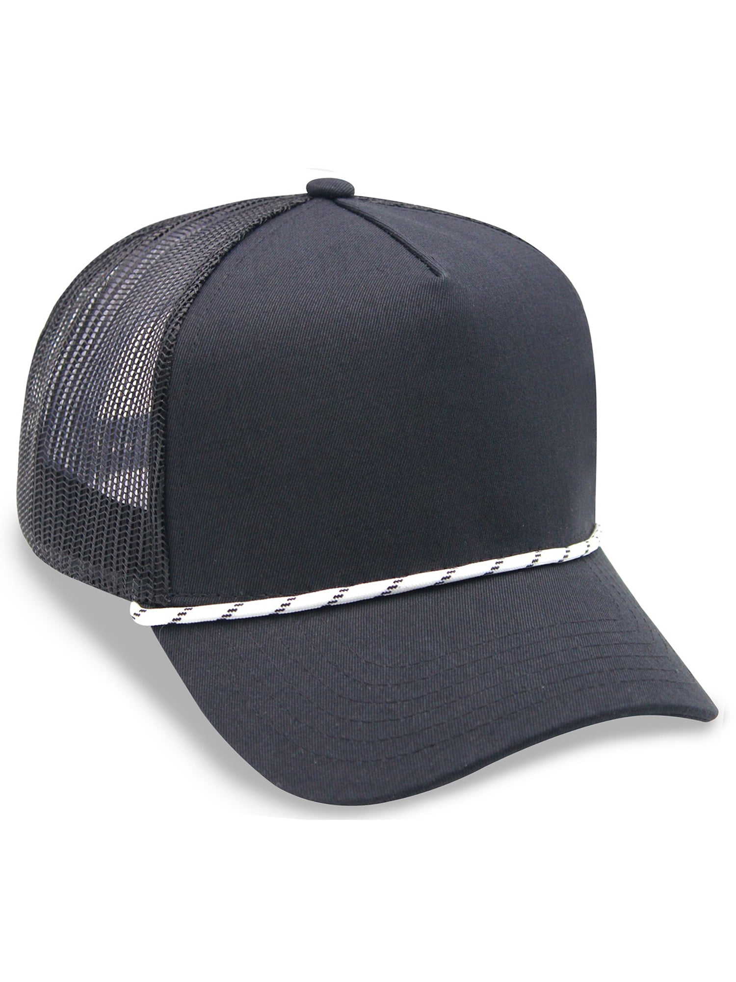 Daxton A Frame 5 Panel Trucker Hat High Profile Curved with Mesh, Black ...