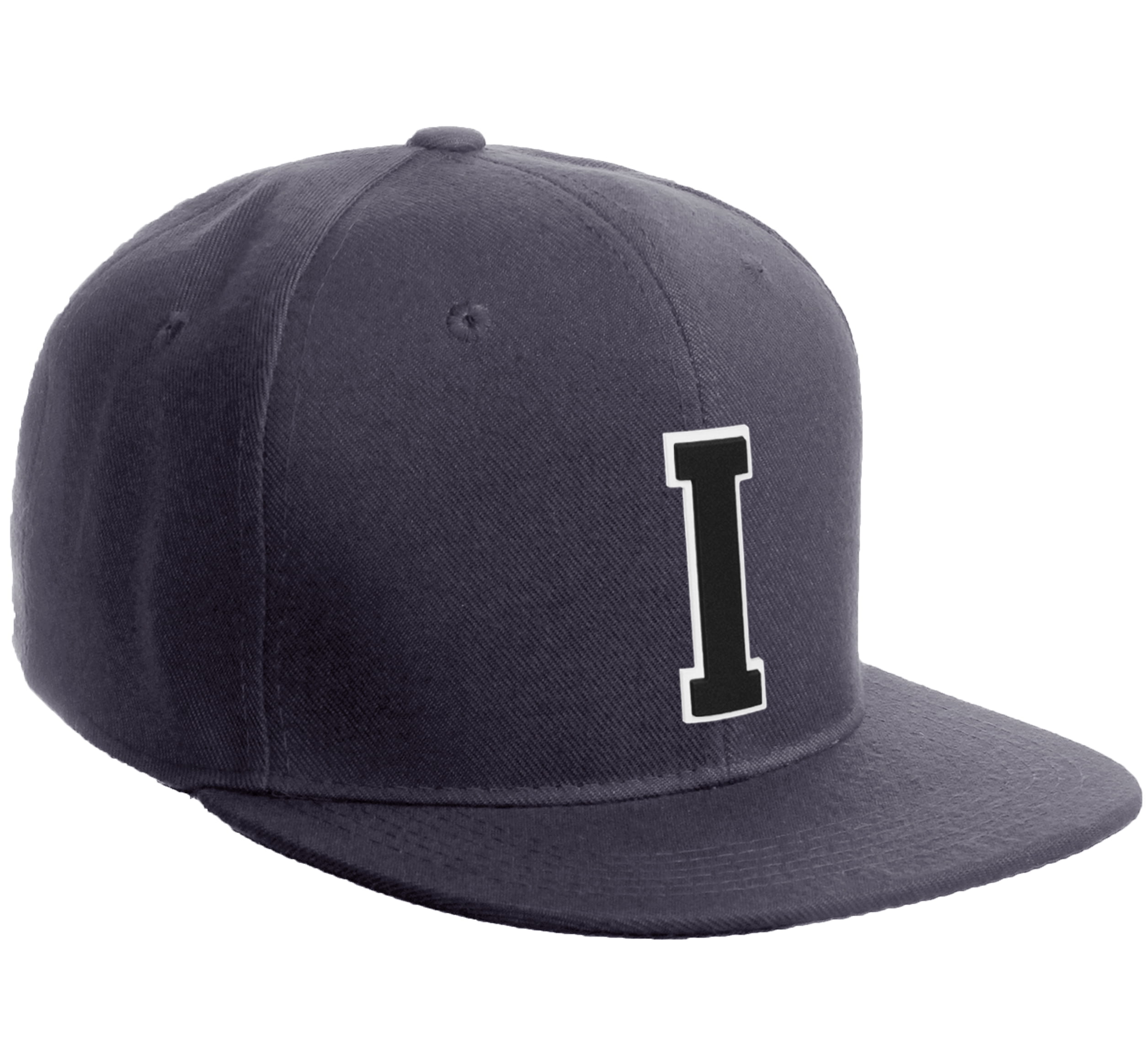 Daxton Classic Snapback Hat Custom A to Z Initial Varsity Letters, Charcoal Hat White Black ...