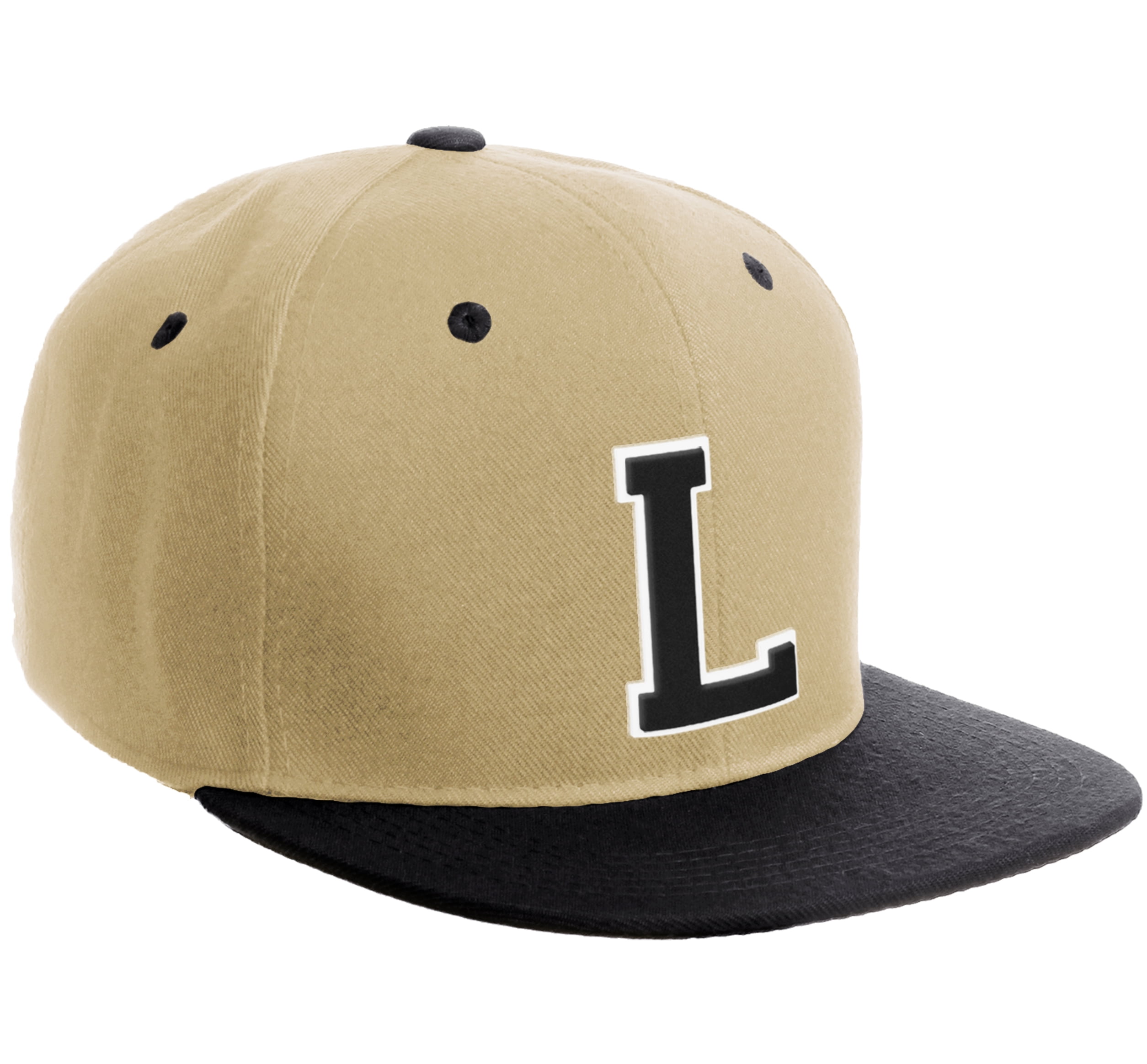 Daxton Classic Snapback Hat Custom A to Z Initial Varsity Letters, Khaki Black Hat White Black ...