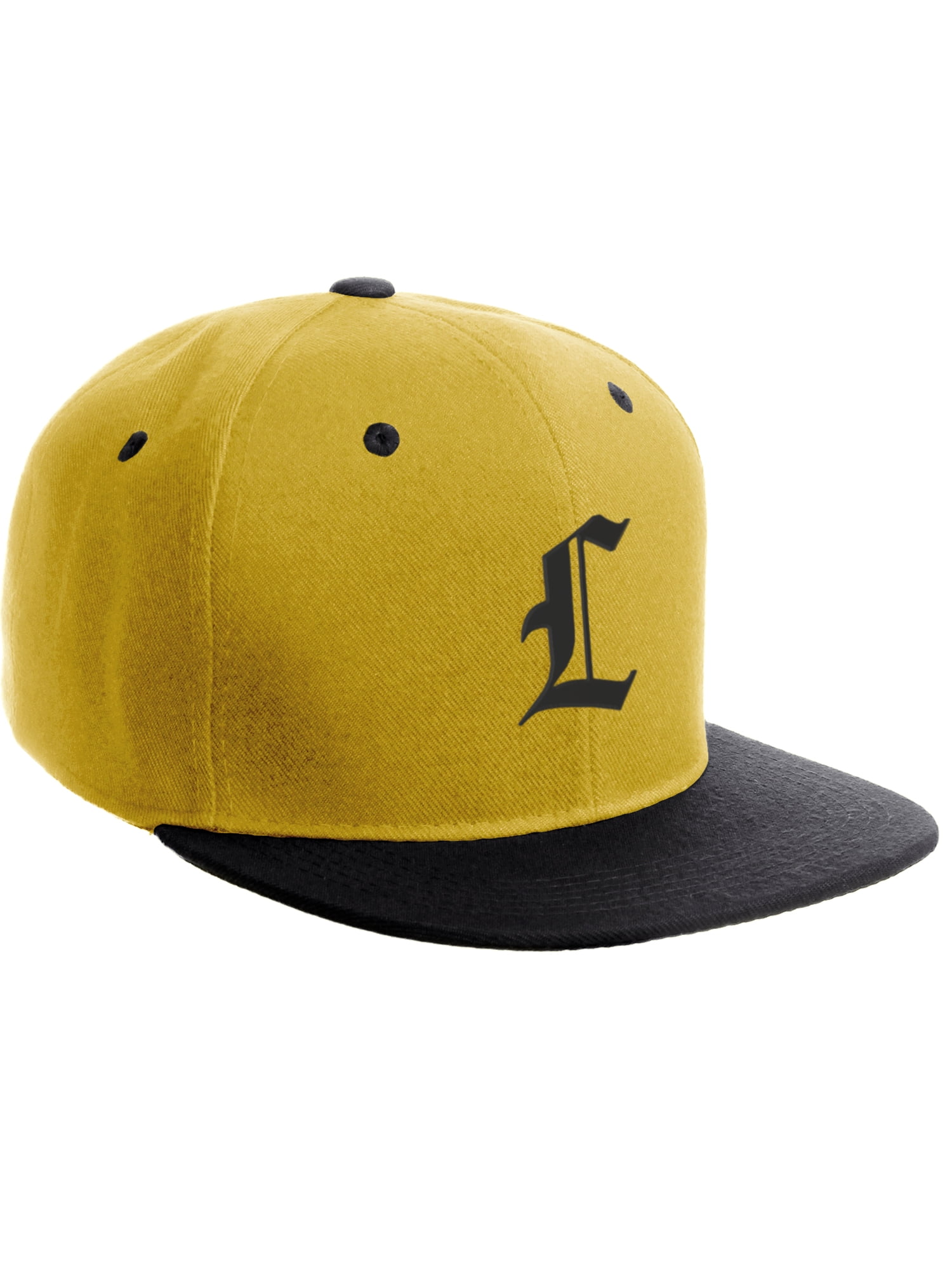 Daxton Classic Snapback Hat Old English Font Alphabet A to Z Flat Bill Visor Cap, Gold Black Hat ...