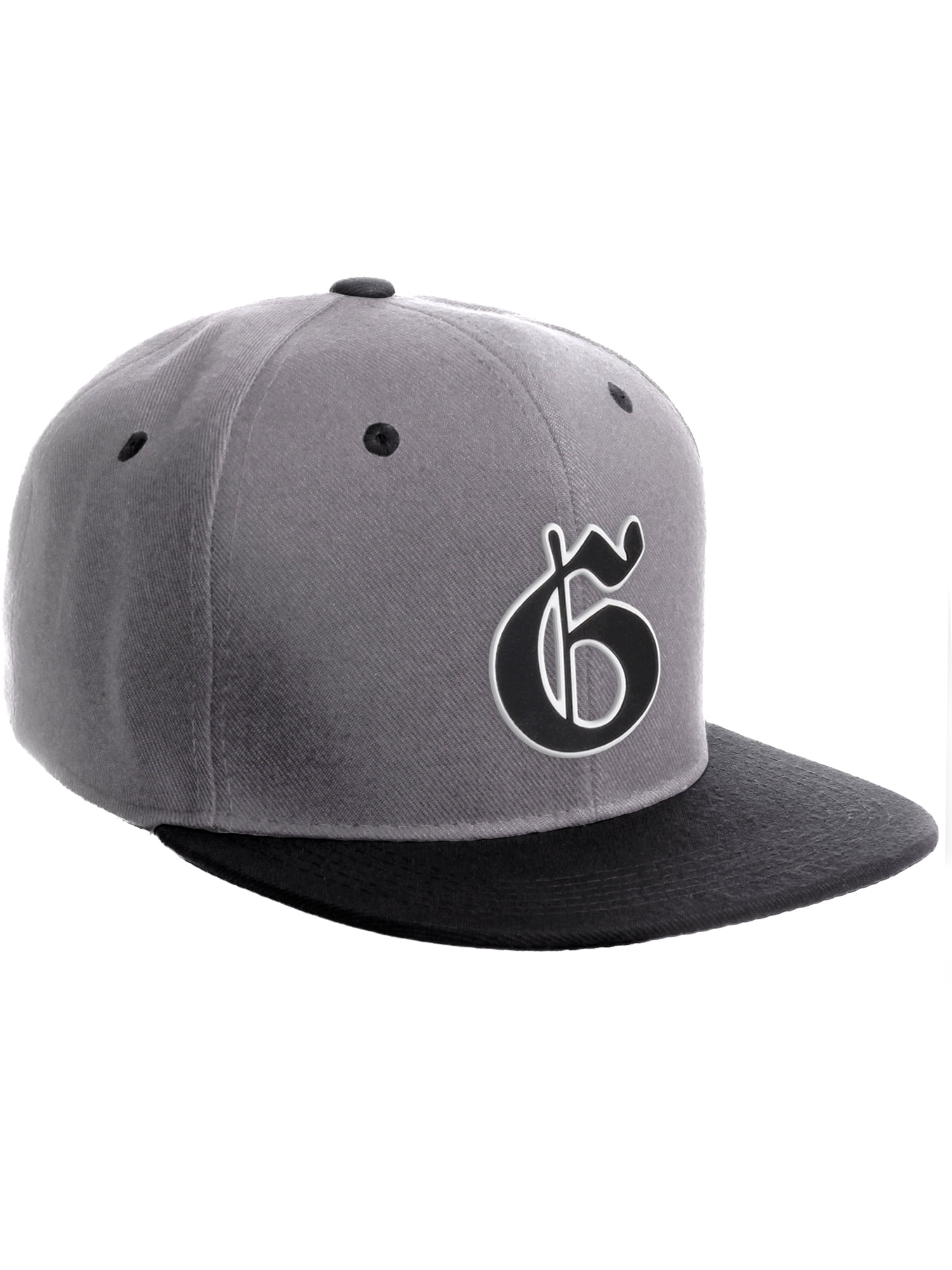 Daxton Classic Snapback Old English A to Z Numbers Initials Flat Bill Visor Cap-Grey Black Hat ...