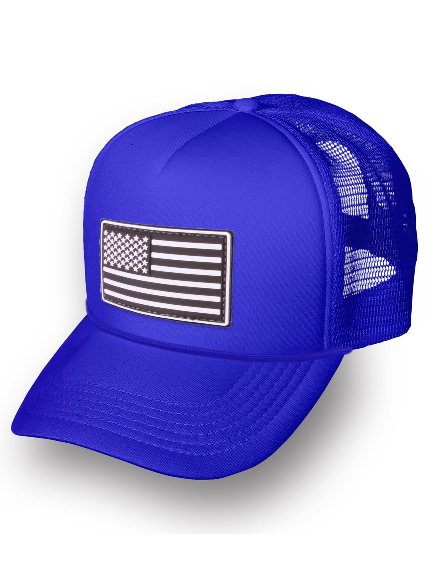 Daxton Foam Trucker Snapback Hat Silicone Black White US Flag, Royal ...