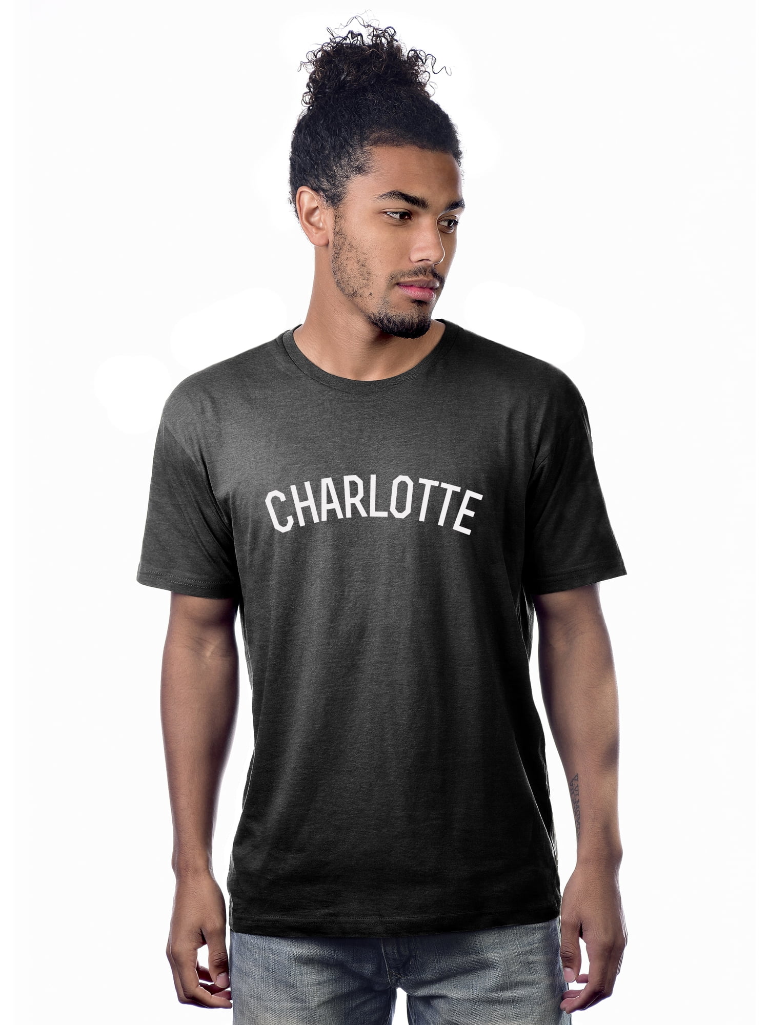 Daxton Premium Basic Crew Neck Short Sleeve Tshirt Cities Charlotte Letter - HthCharcoal White ...