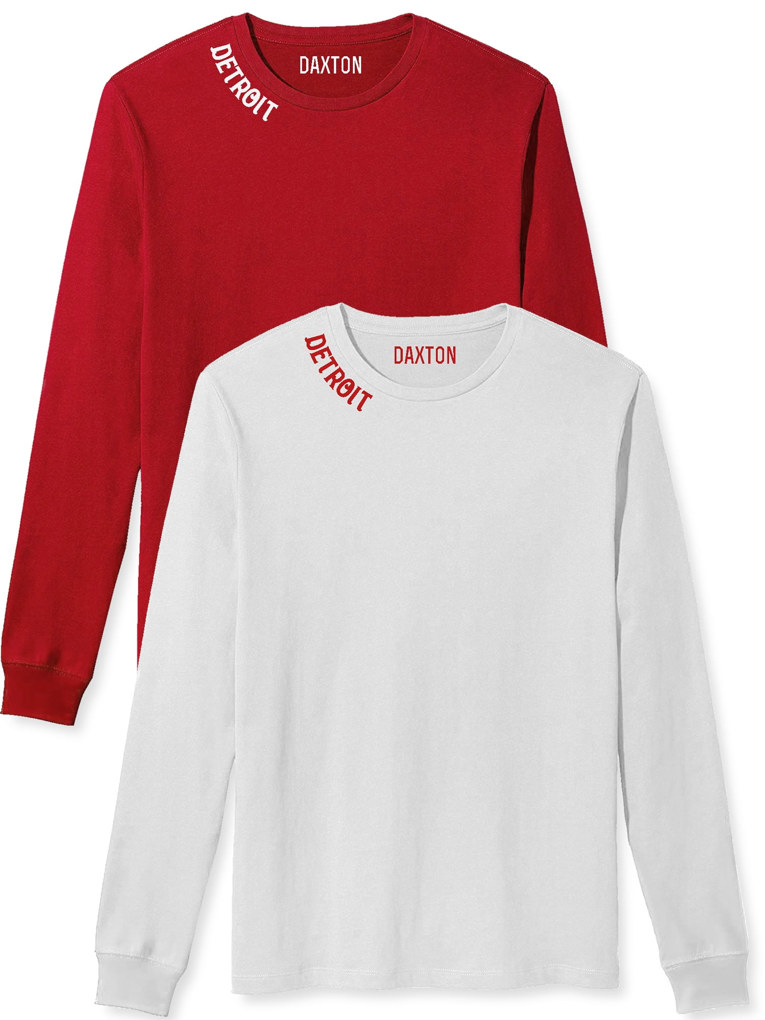 Daxton Premium Detroit Men Long Sleeves T Shirt Ultra Soft Medium Weight Cotton, 2Pk Red White ...