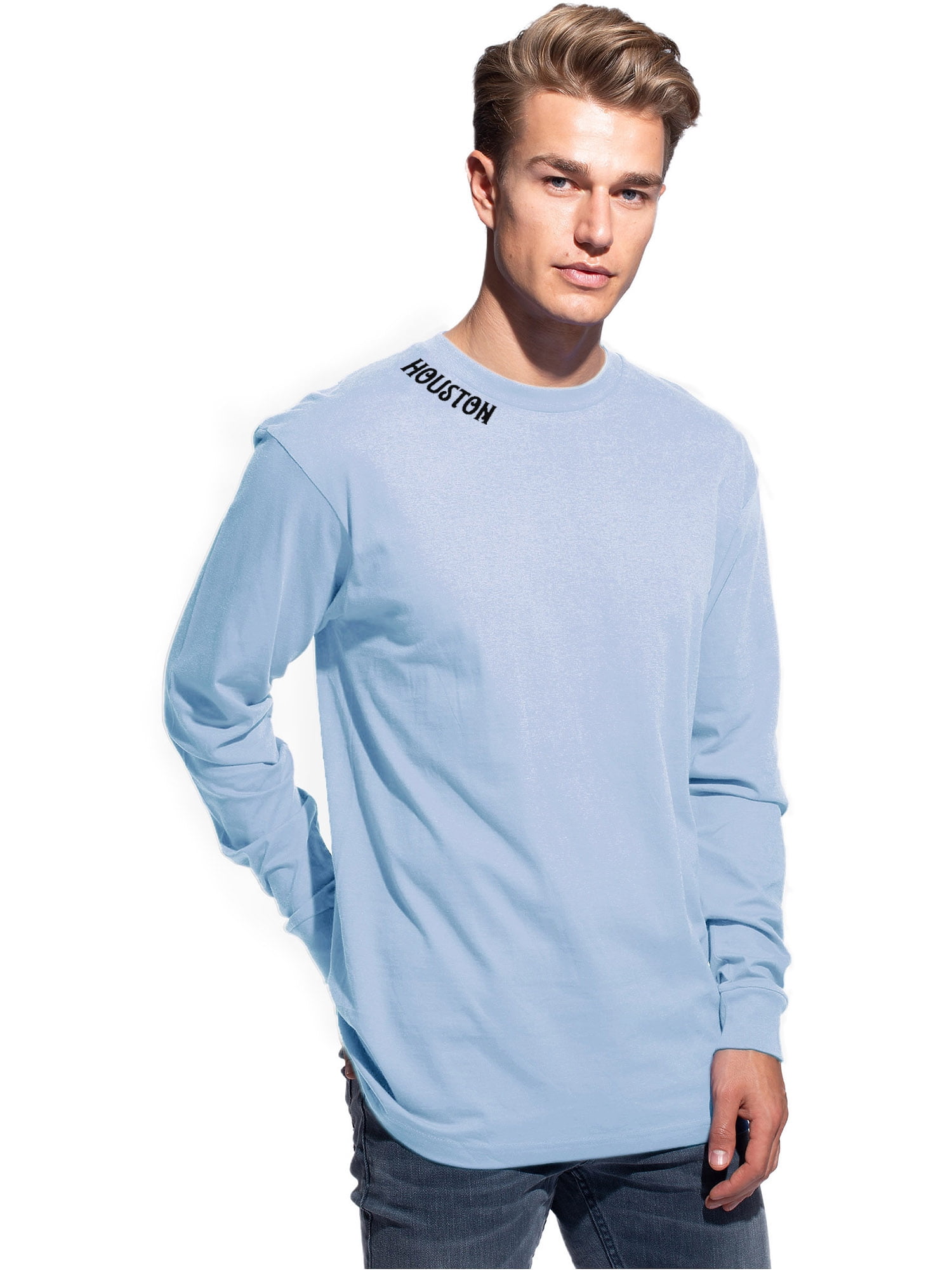 Daxton Premium Houston Men Long Sleeves T Shirt Ultra Soft Medium Weight Cotton, Light Blue Tee ...