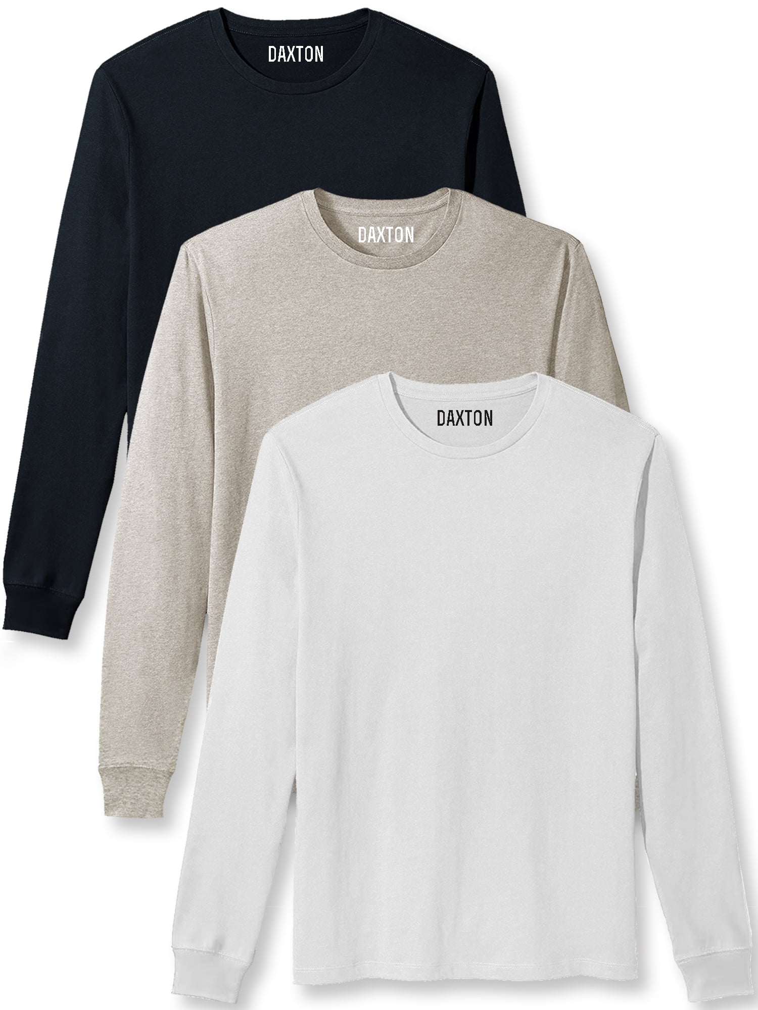 Daxton Premium Men Long Sleeves T Shirt Medium Weight Soft Cotton, 3Pk Black Oat White Medium ...