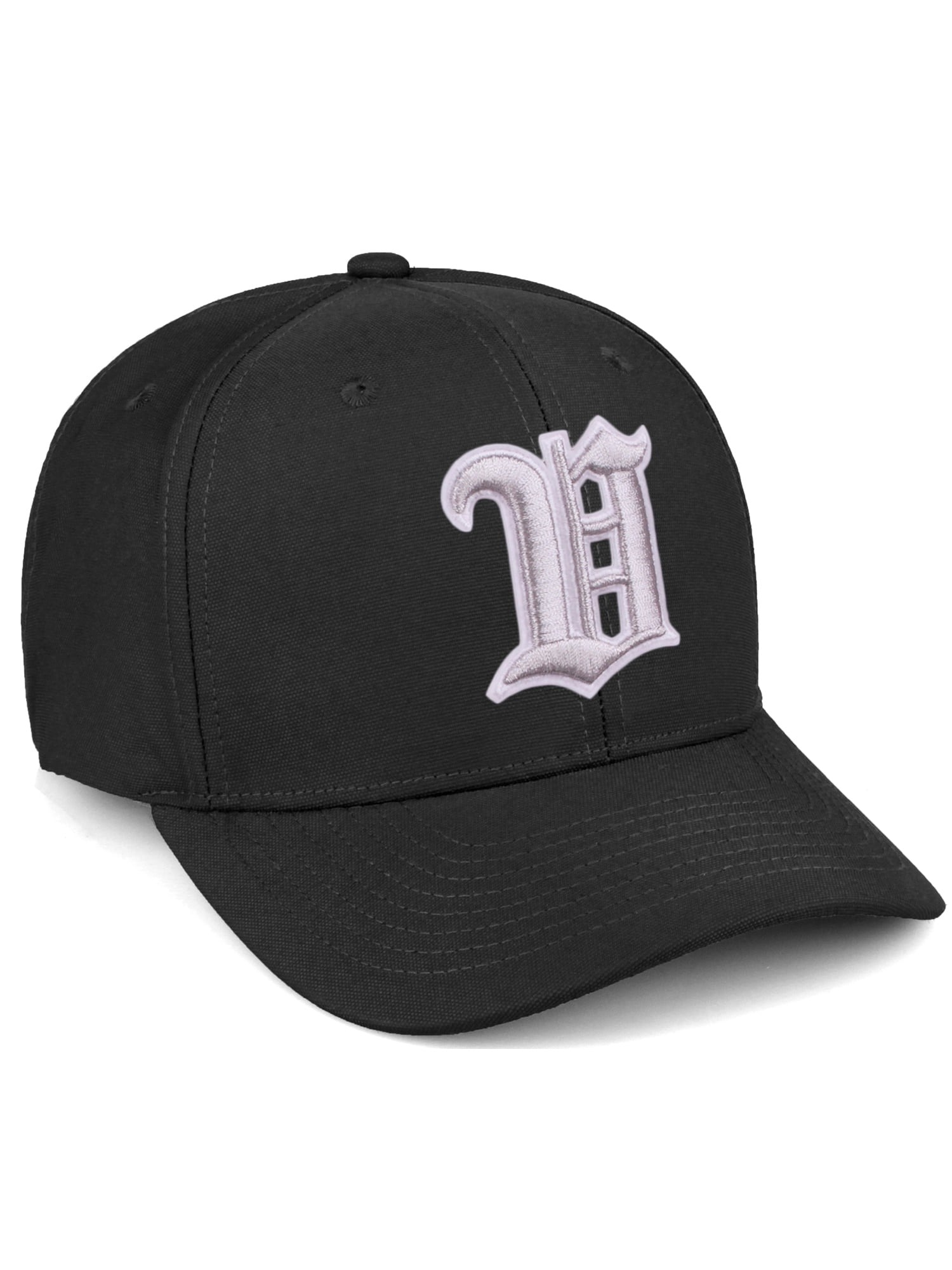 Daxton Premium Mid Profile Hat Semi Curved Visor Black Cap White Silver ...
